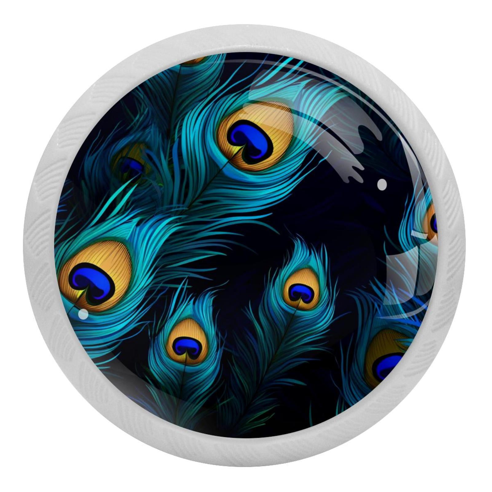 Peacock Feathers Fluorescent Drawer Pulls - Round 4-Pack Glow-in-the ...