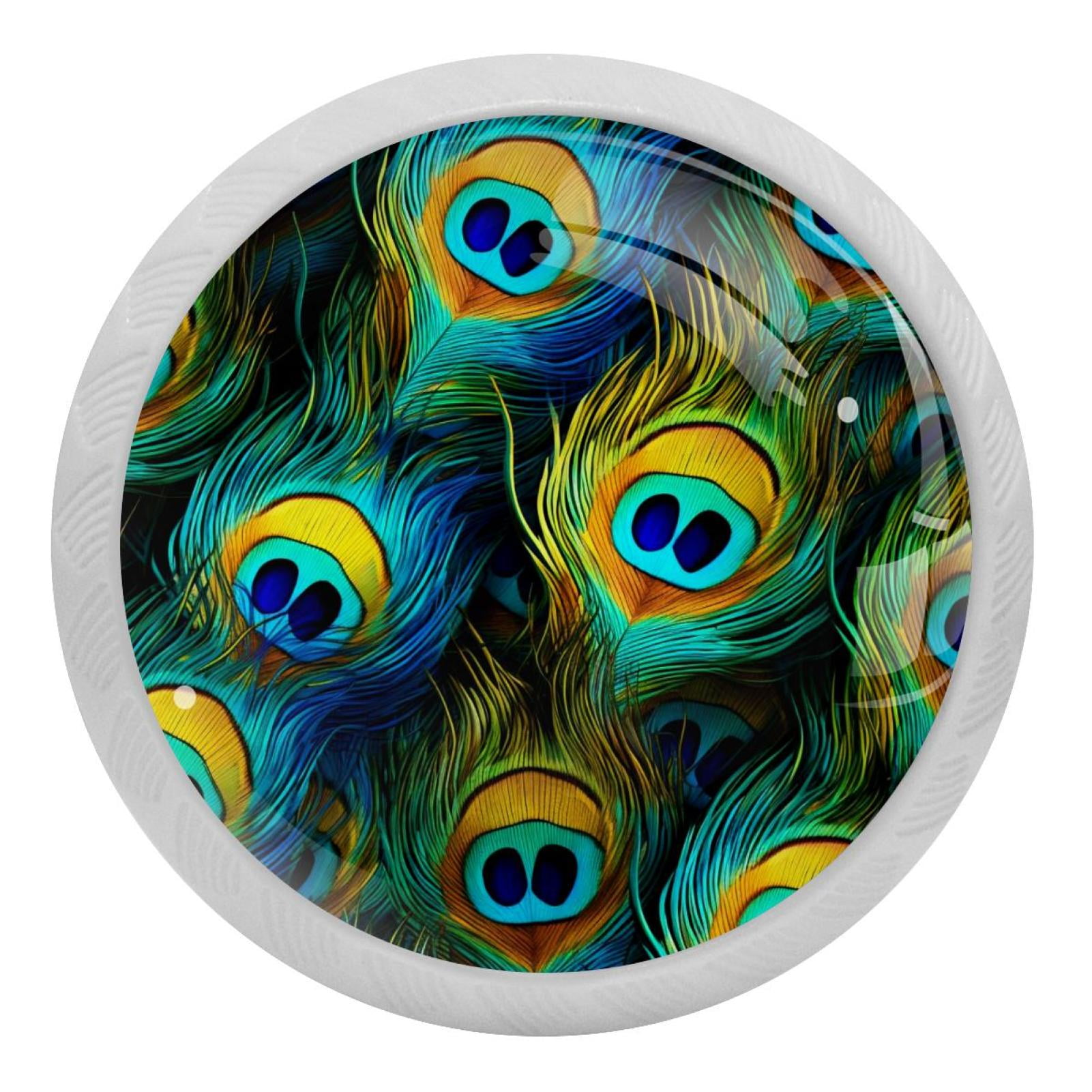Peacock Feathers Fluorescent Drawer Pulls with Screws: Round 4-Pack ...