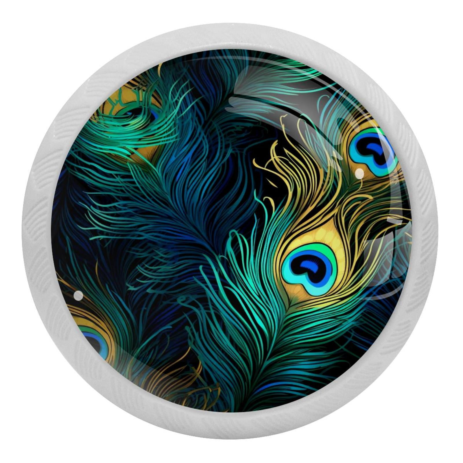 Peacock Feathers Fluorescent Drawer Pulls with Screws - Round 4-Pack ...