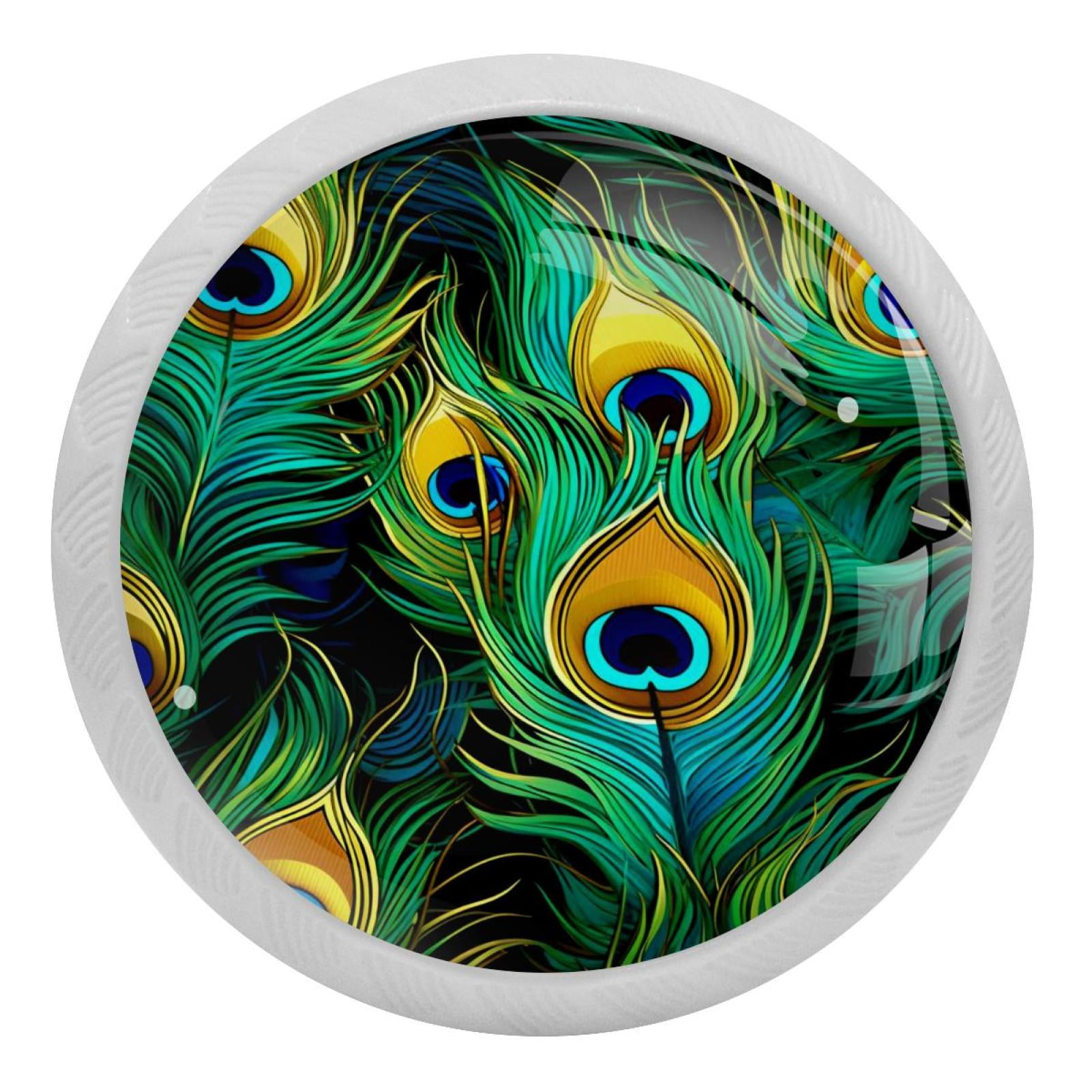 Peacock Feathers Fluorescent Drawer Pulls with Screws - Round 4-Pack ...