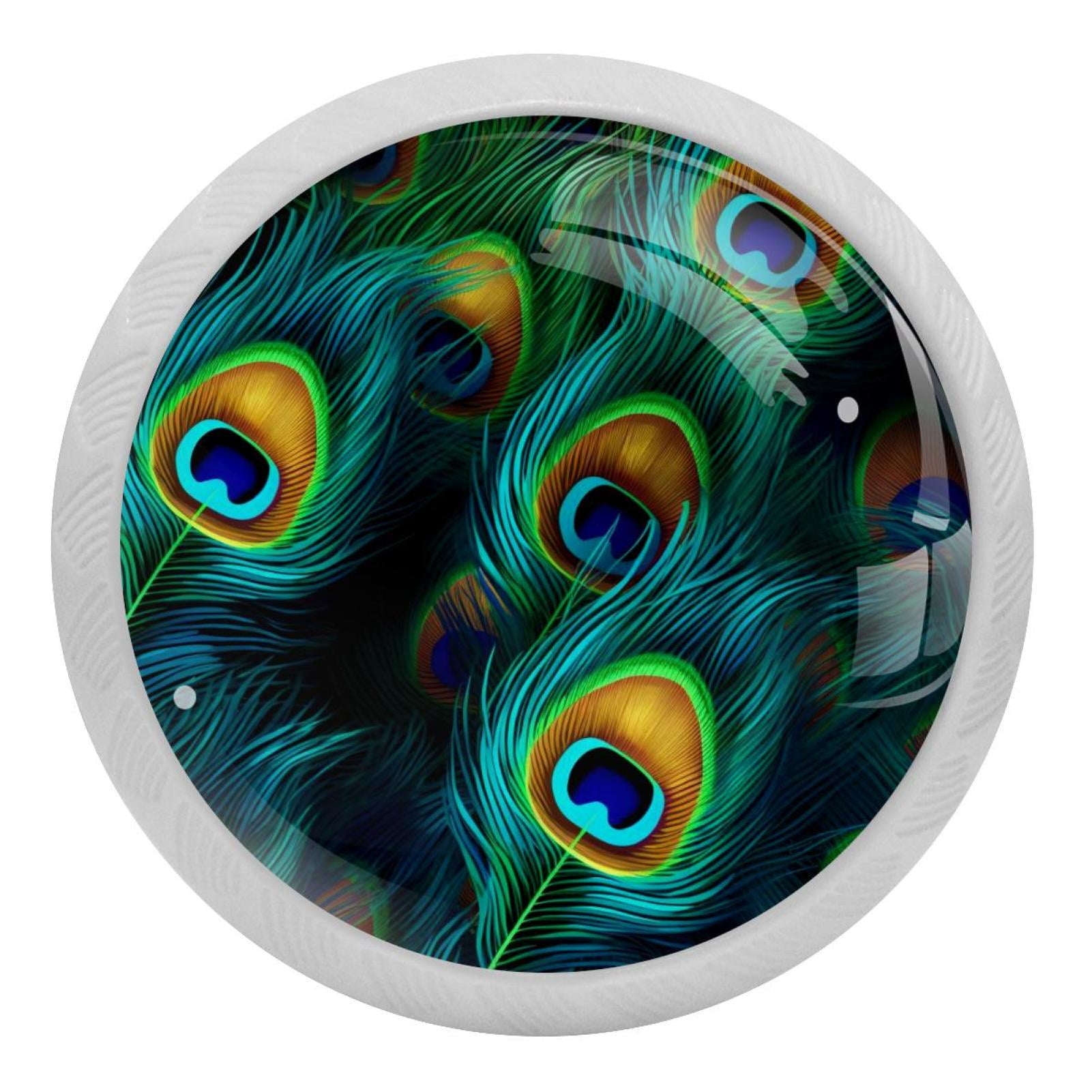 Peacock Feathers Fluorescent Drawer Pulls with Screws - Round 4-Pack ...