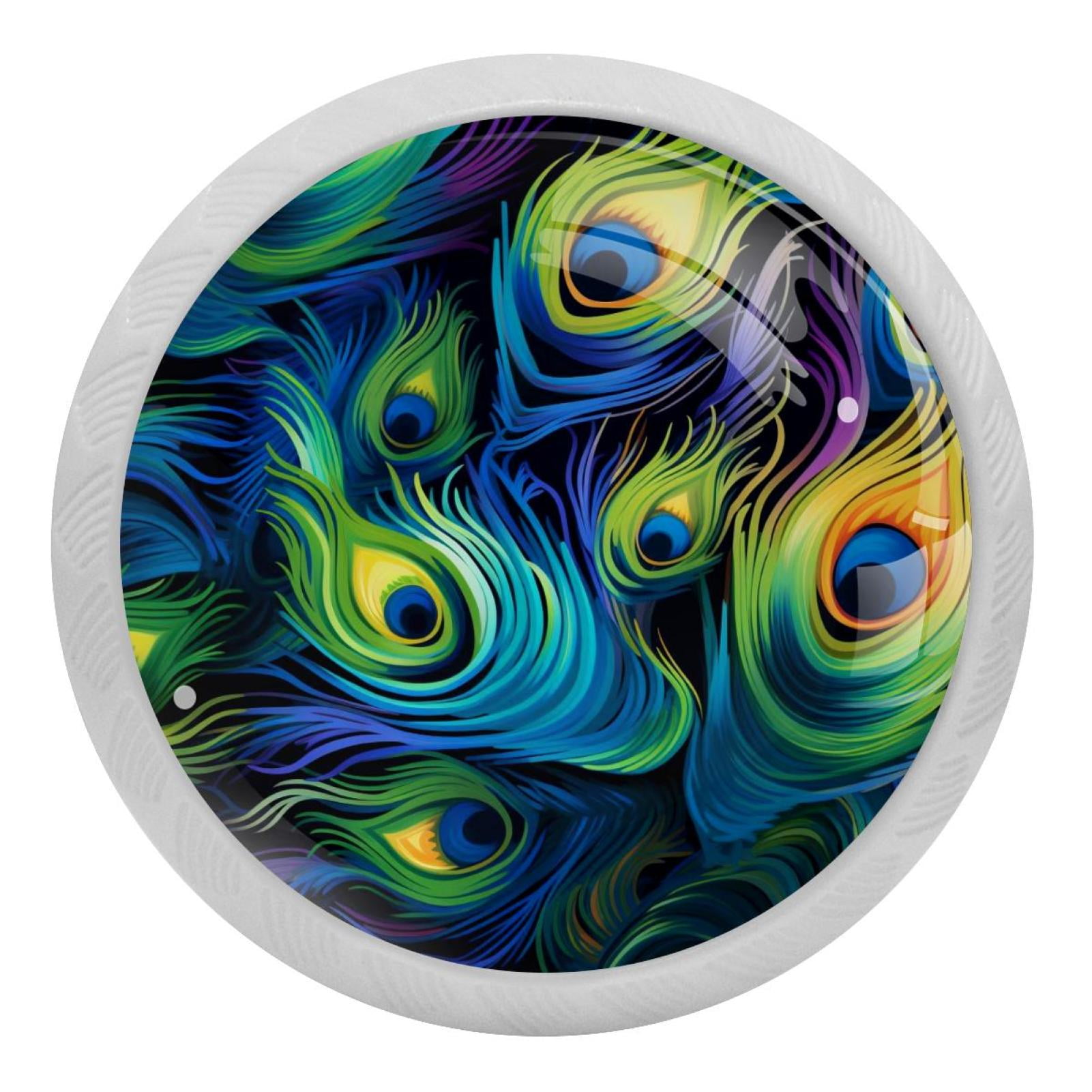 Peacock Feathers Fluorescent Drawer Pulls with Screws: Round 4-Pack ...