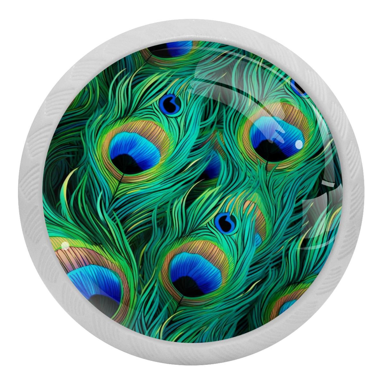 Peacock Feathers Fluorescent Drawer Pulls with Screws - Round 4-Pack ...