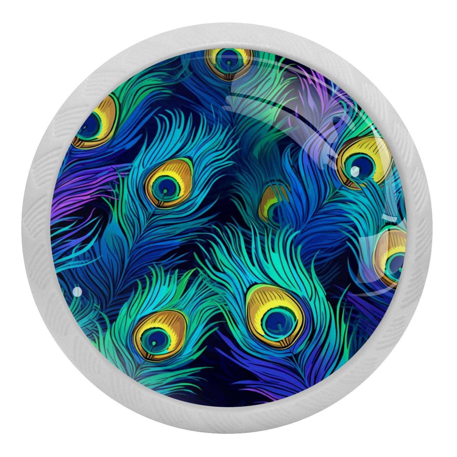 Peacock Feathers Fluorescent Drawer Pulls with Screws, Round 4-Pack ...