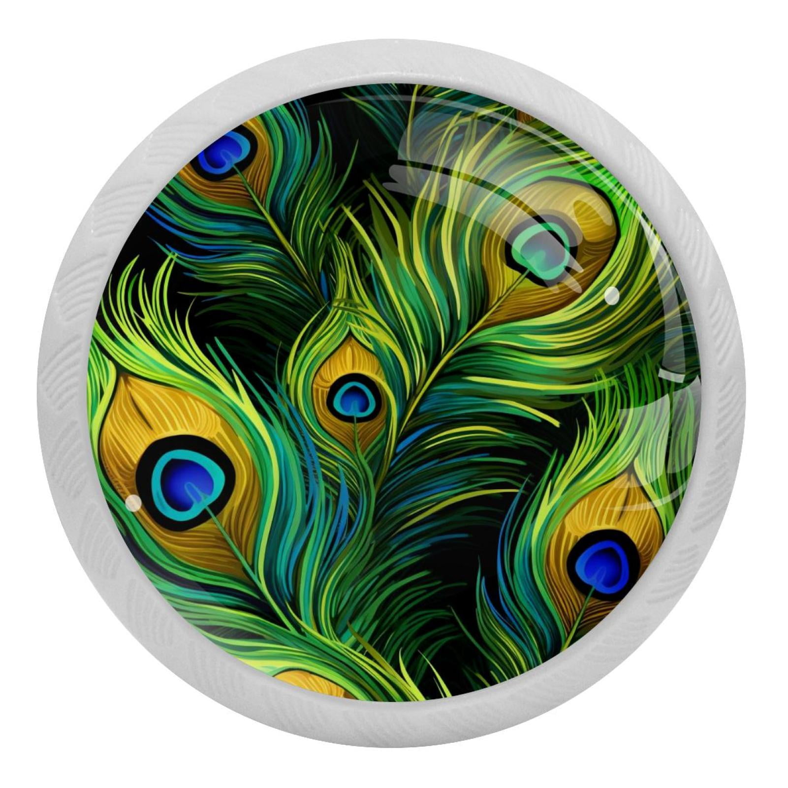 Peacock Feathers Fluorescent Drawer Pulls with Screws: Round 4-Pack ...