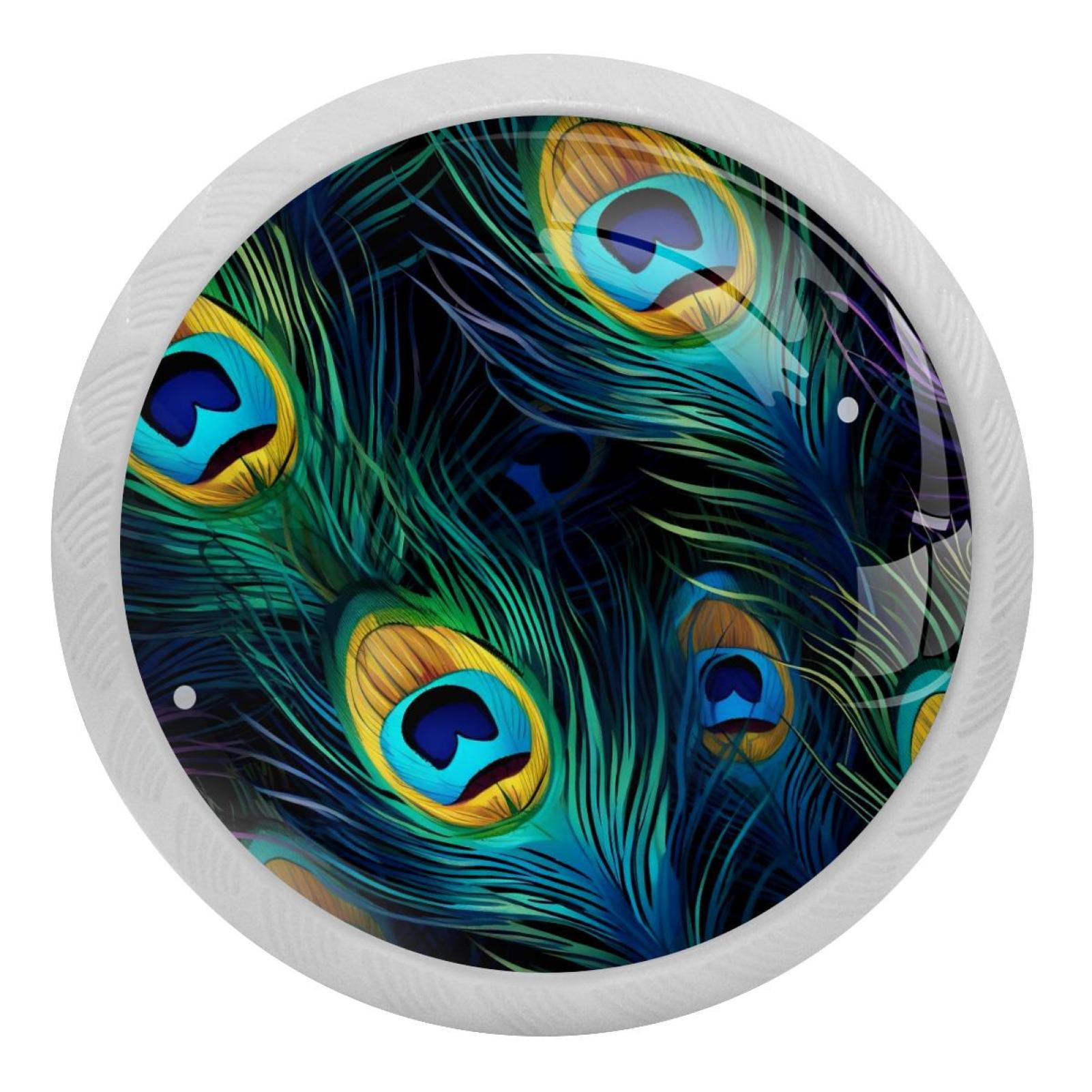 Peacock Feathers Fluorescent Drawer Pulls with Screws, Round 4-Pack ...