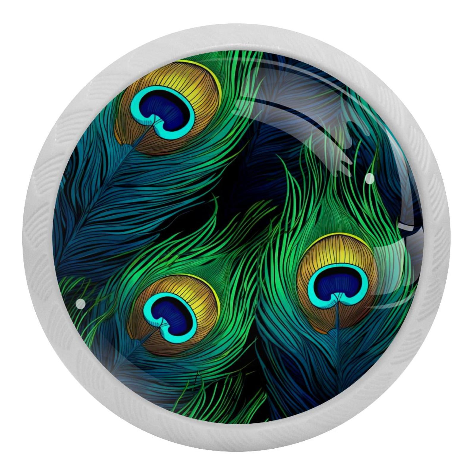Peacock Feathers Fluorescent Drawer Pulls with Screws: Round 4-Pack ...
