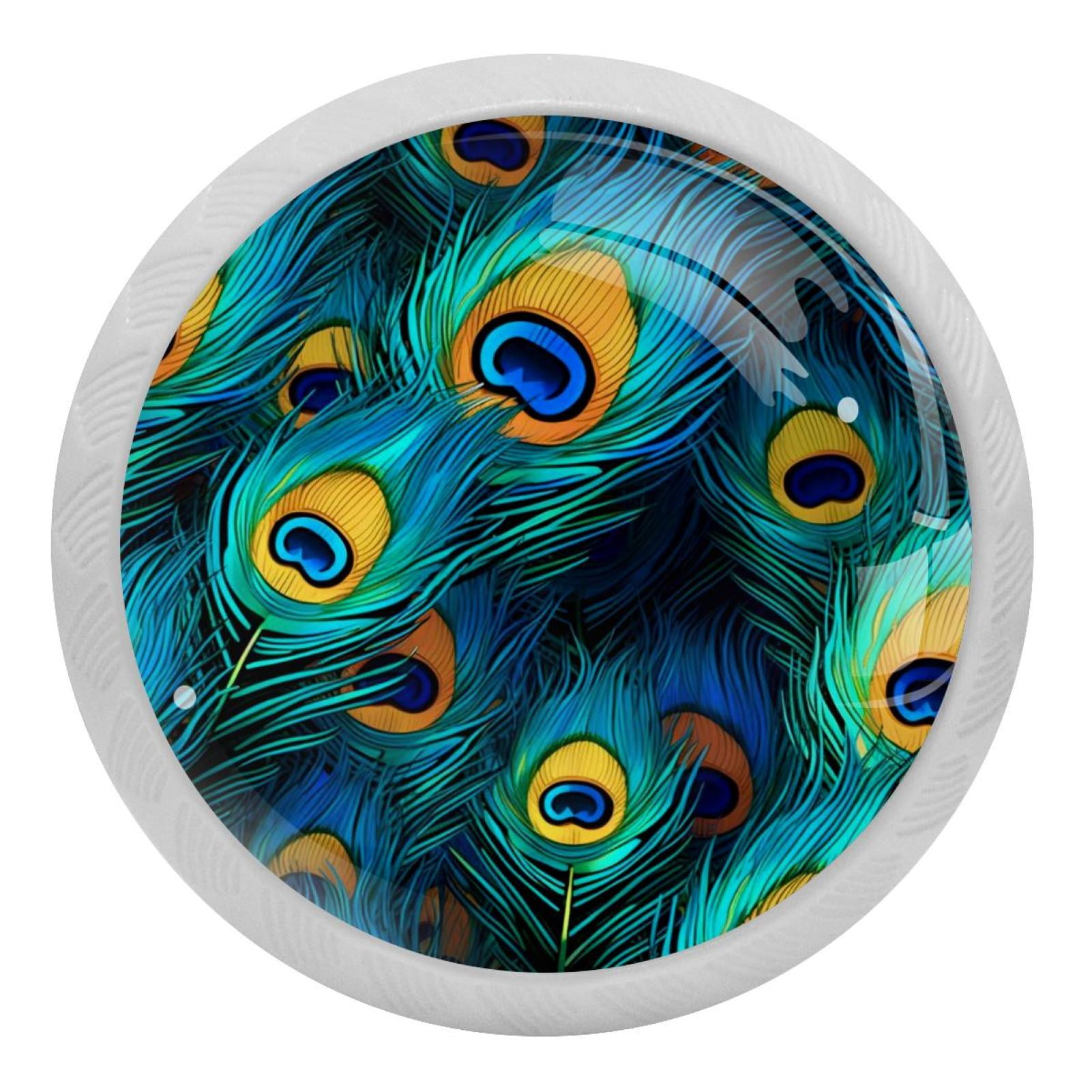 Peacock Feathers Fluorescent Drawer Pulls with Screws - Round 4-Pack ...