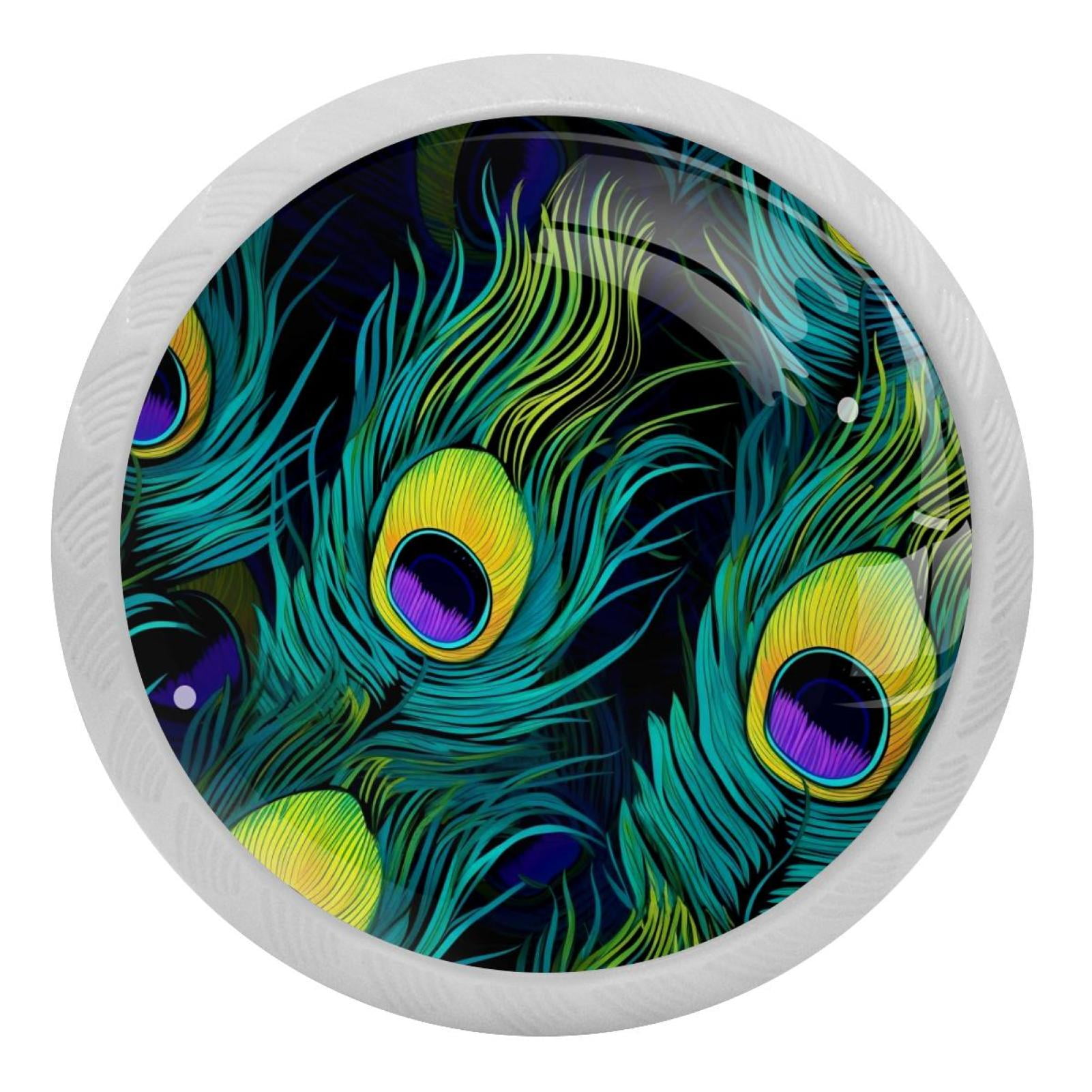 Peacock Feathers Fluorescent Drawer Pulls with Screws - Round 4-Pack ...