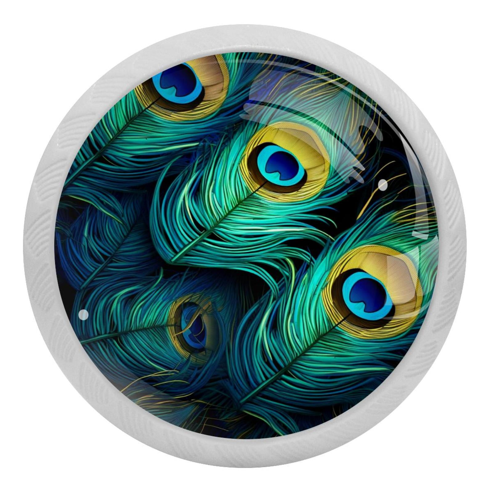 Peacock Feathers Fluorescent Drawer Pulls with Screws - Round 4-Pack ...