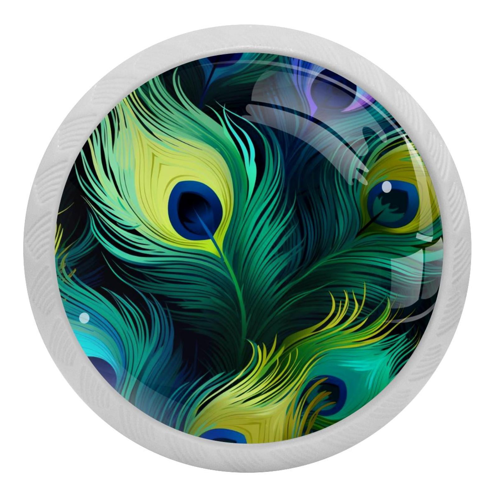 Peacock Feathers Fluorescent Drawer Pulls with Screws - Round 4-Pack ...
