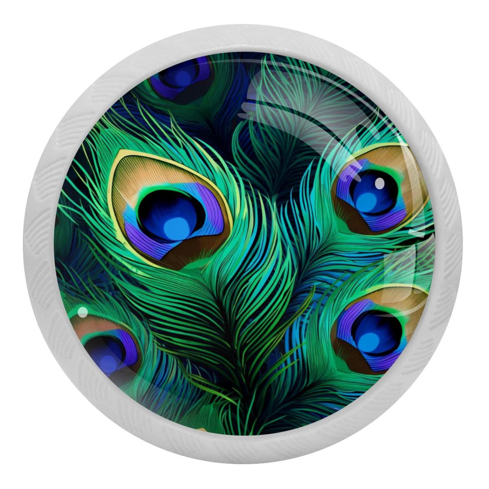 Peacock Feathers Fluorescent Drawer Pulls with Screws - Round 4-Pack ...