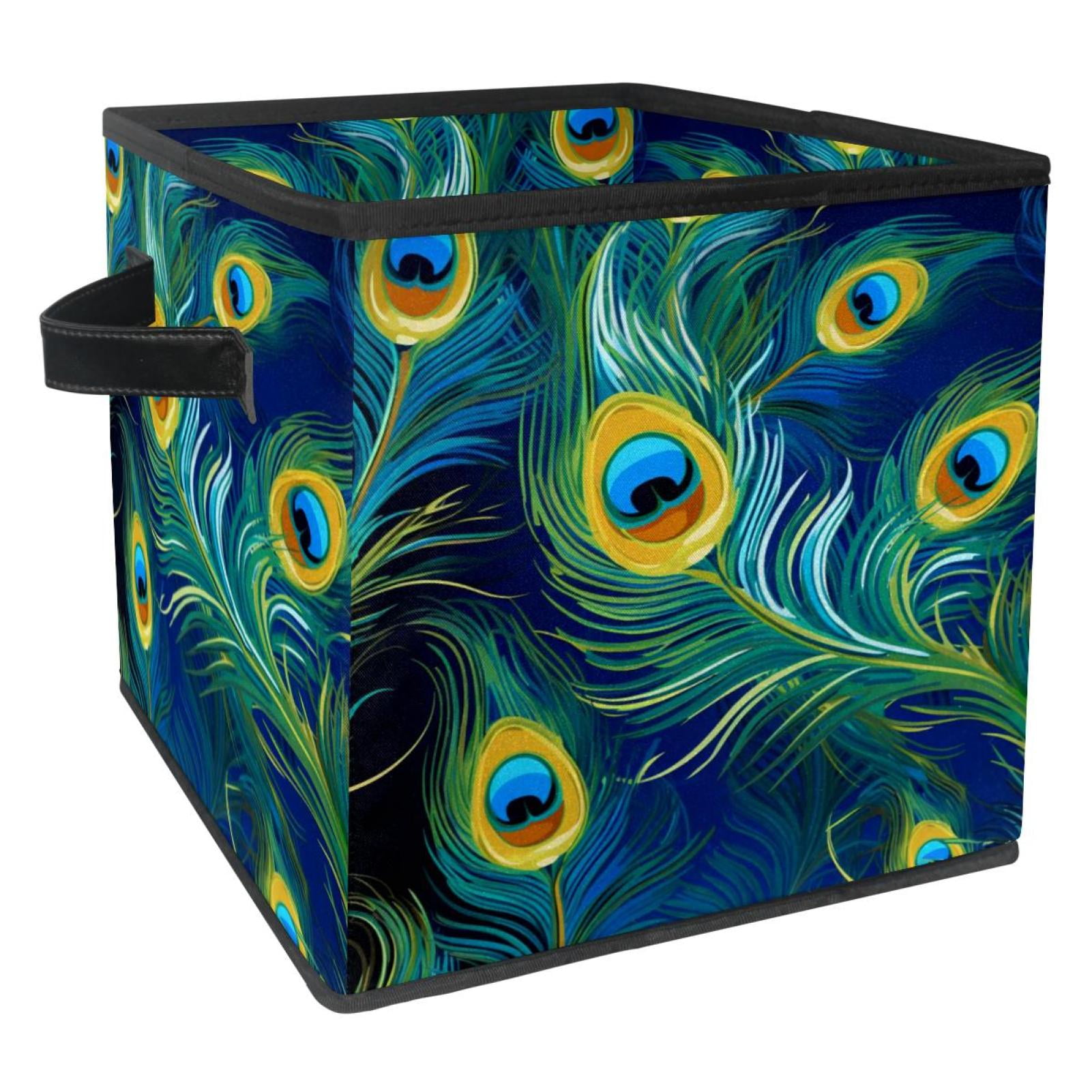 Peacock Feathers Foldable Storage Containers Bins with Handle, 10.8"x10 ...