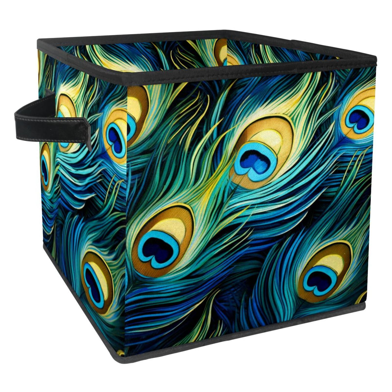 Peacock Feathers Foldable Storage Cubes with Handle 10.8"x10.5"x10.6 ...