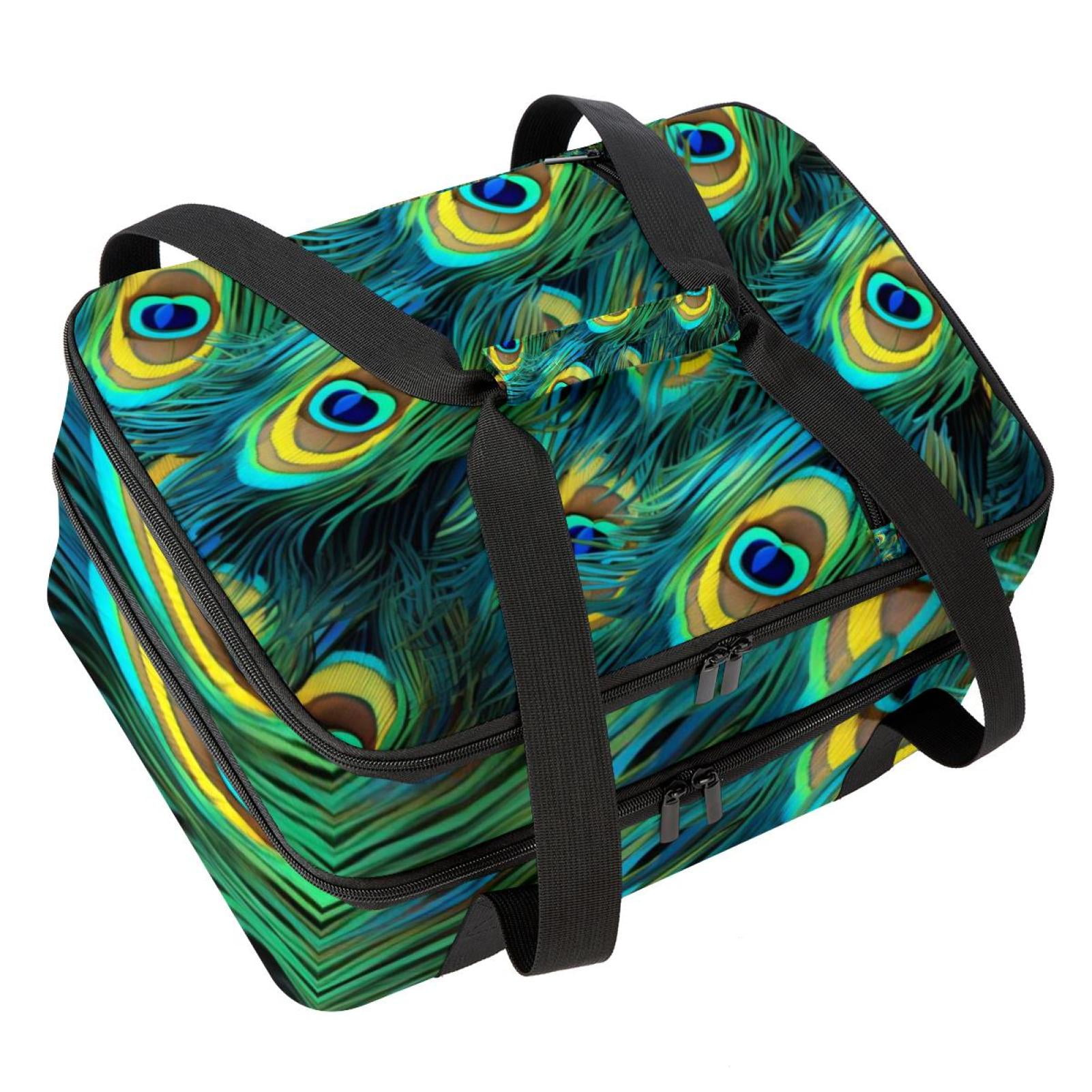 Peacock Feathers Insulated Double Layered Lunch Bag with Large Capacity ...