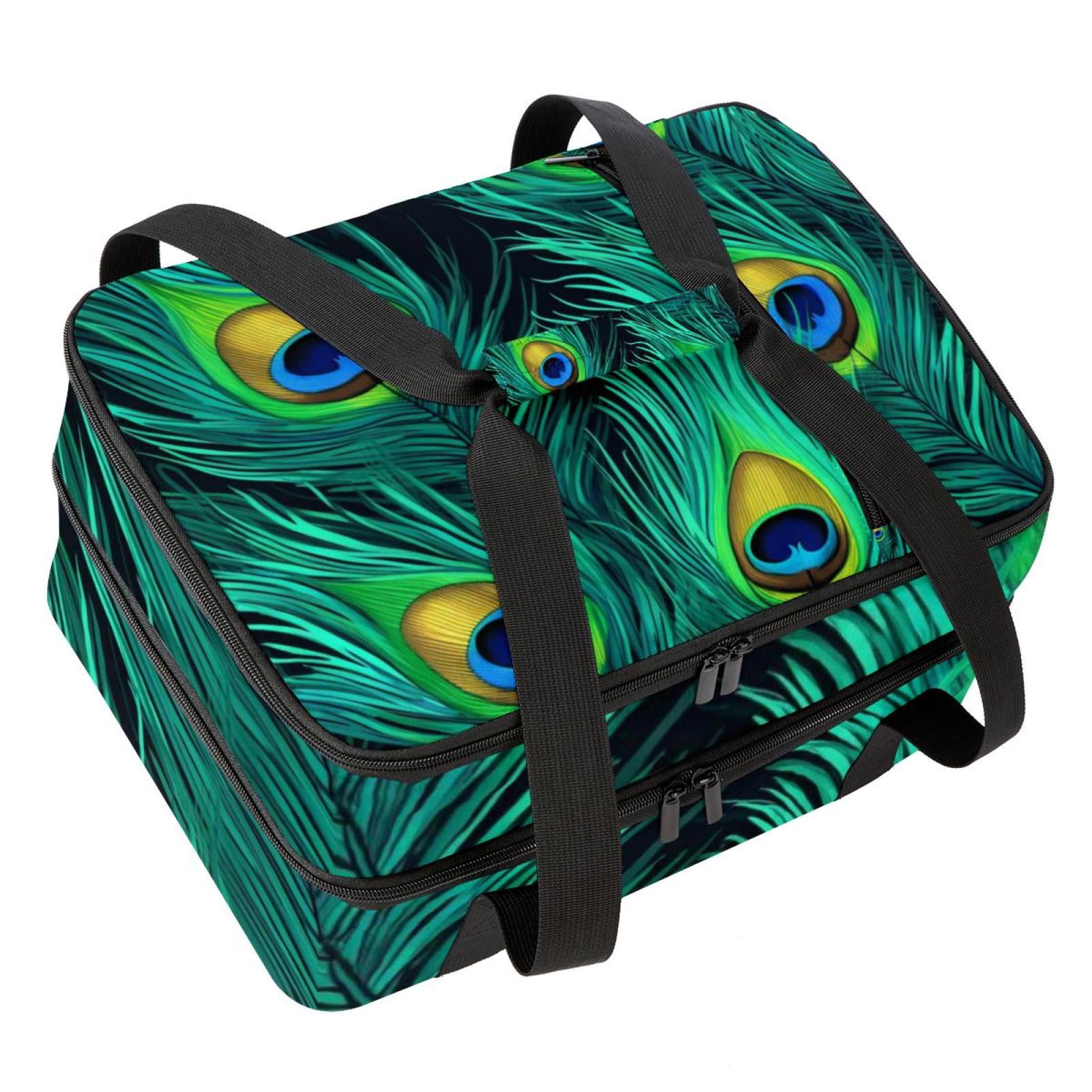 Peacock Feathers Insulated Double Layered Lunch Bag with Two ...