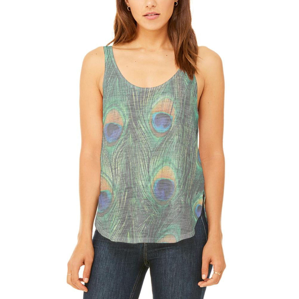Peacock Feathers Juniors Flowy Side Slit Tank Top Multi X-LG - Walmart.com