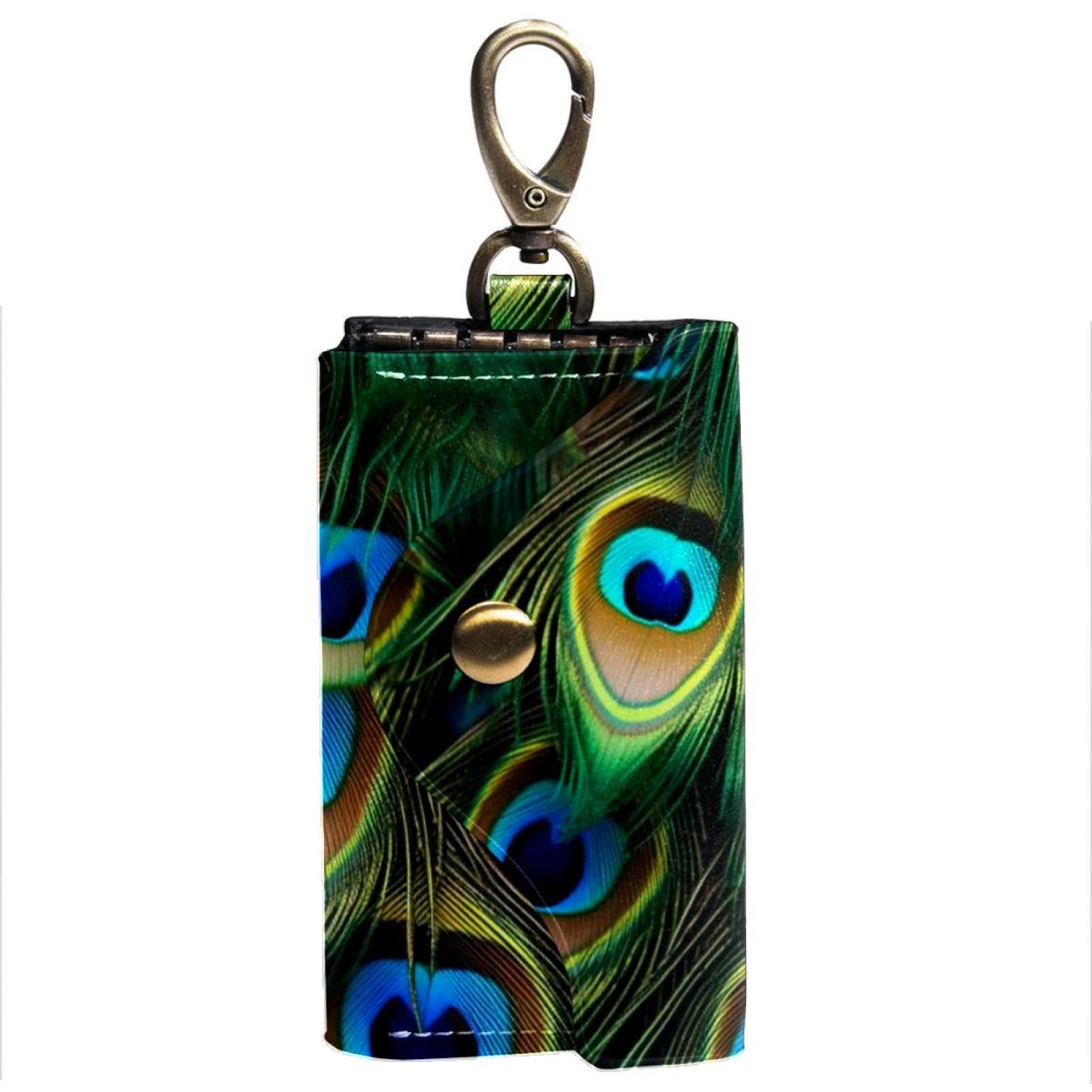 Peacock Feathers Key Organizer Case Card ID Holder Wallet with 6 Hooks ...