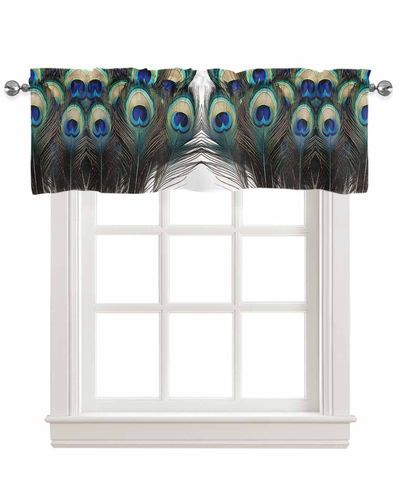 Peacock Feathers Kitchen Valances for Windows Farmhouse Linen Window ...