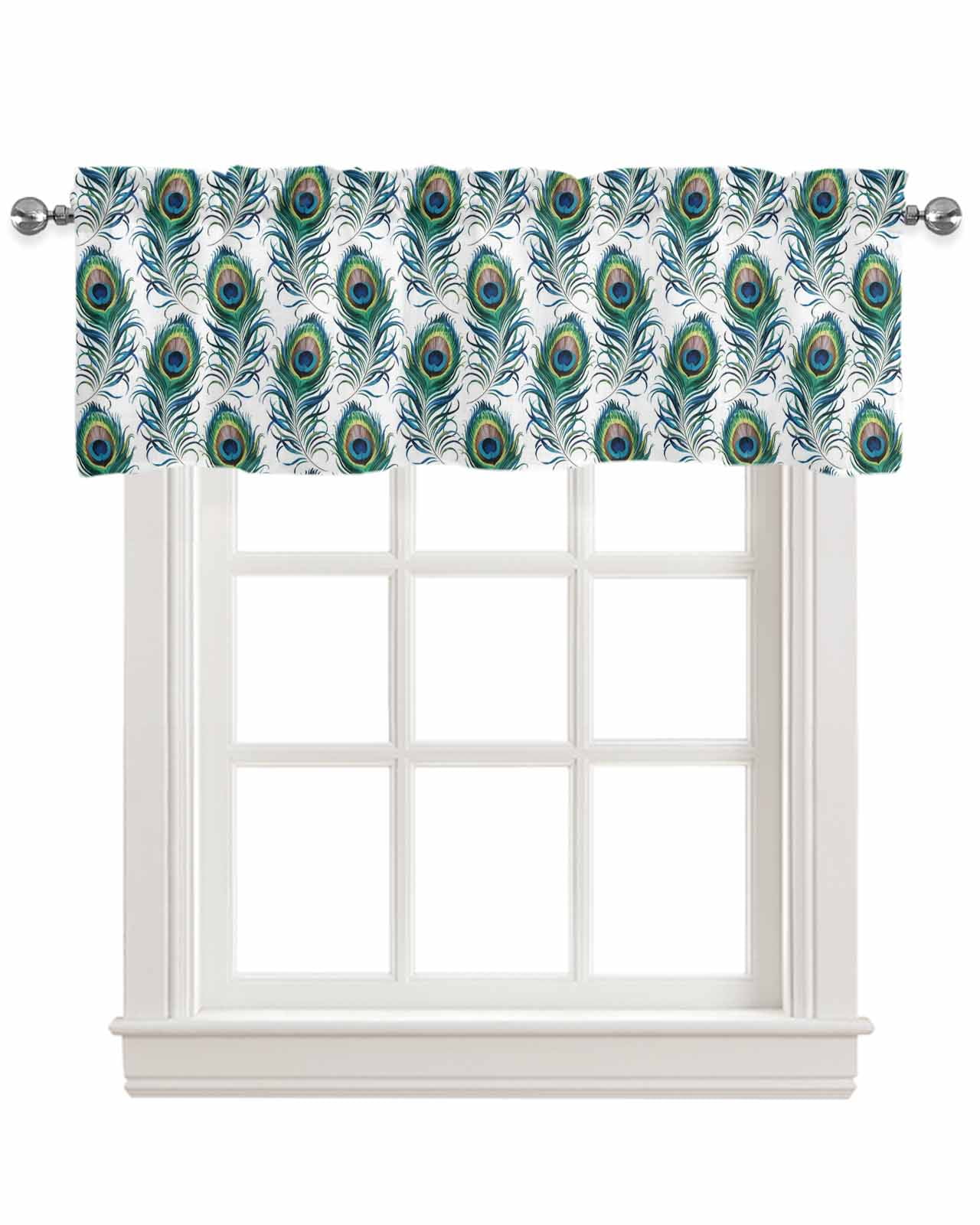 Peacock Feathers Kitchen Valances for Windows Farmhouse Linen Window ...