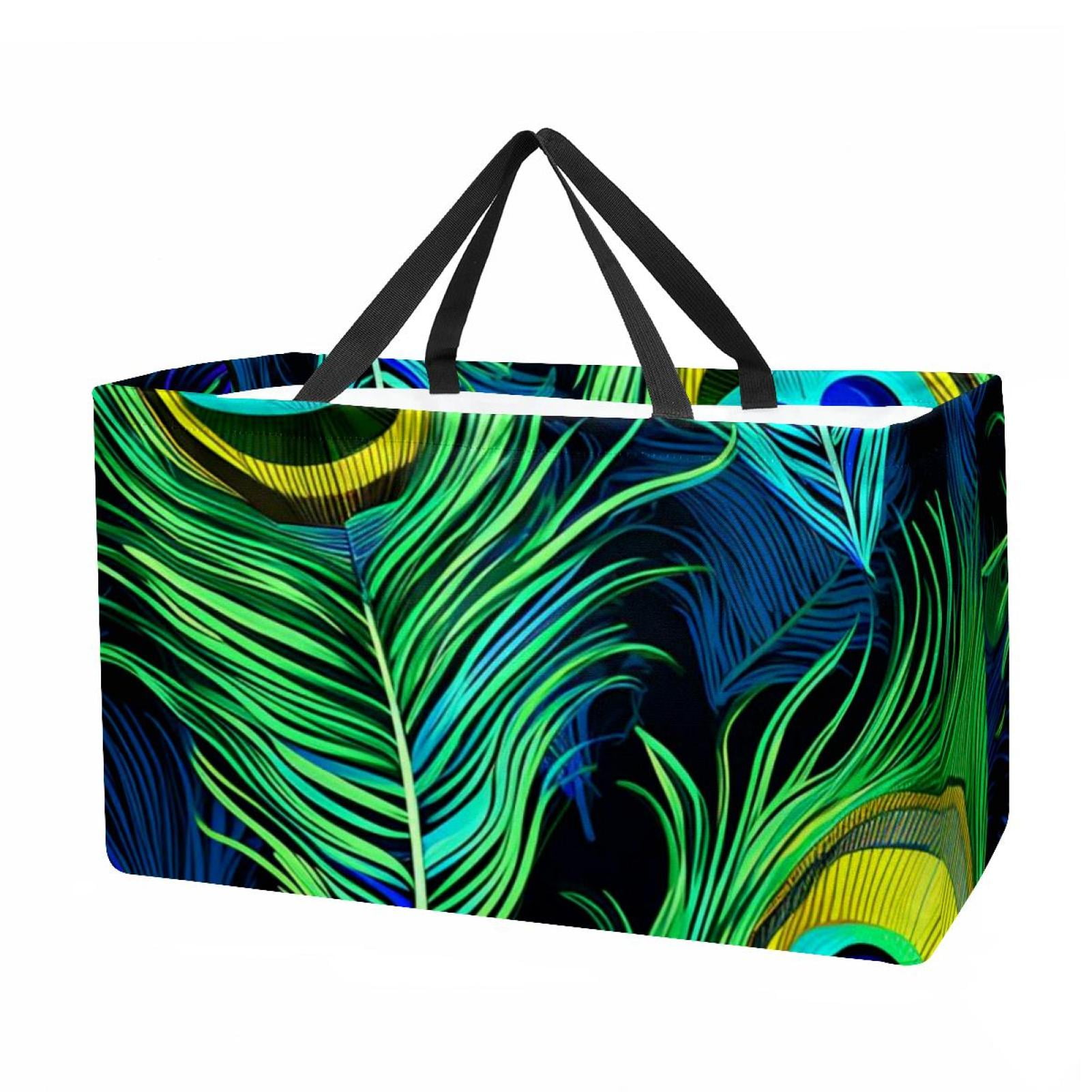 Peacock Feathers Large Capacity Reusable Foldable Oxford Cloth Beach ...