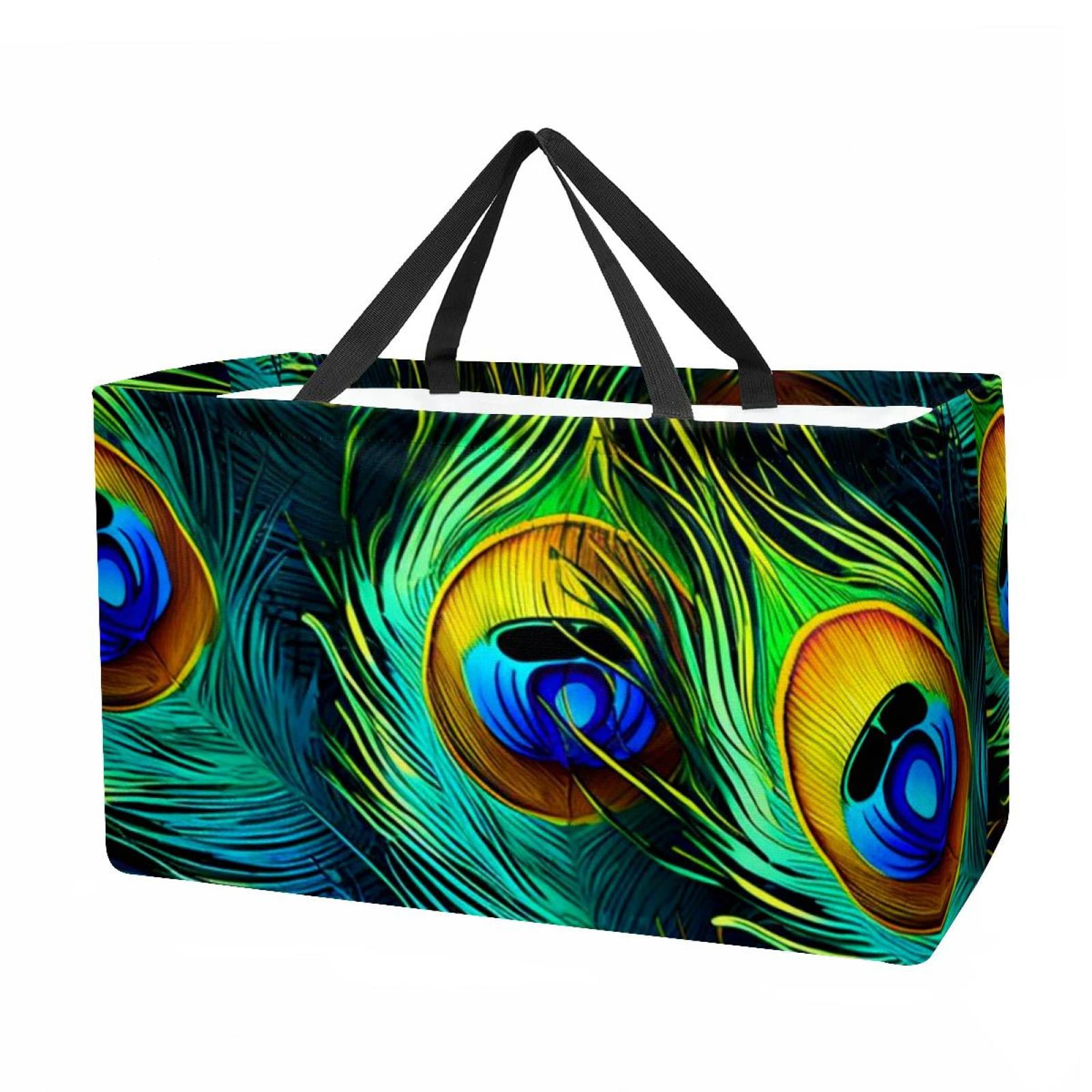 Peacock Feathers Large Capacity Reusable Foldable Oxford Cloth Storage ...