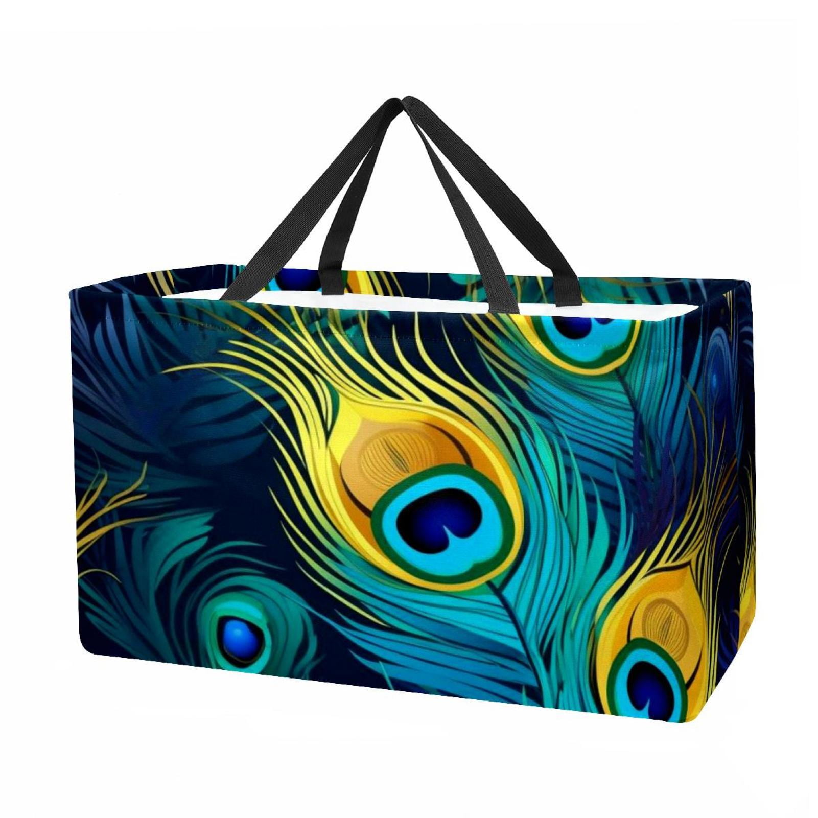 Peacock Feathers Large Capacity Reusable Foldable Oxford Cloth Storage ...