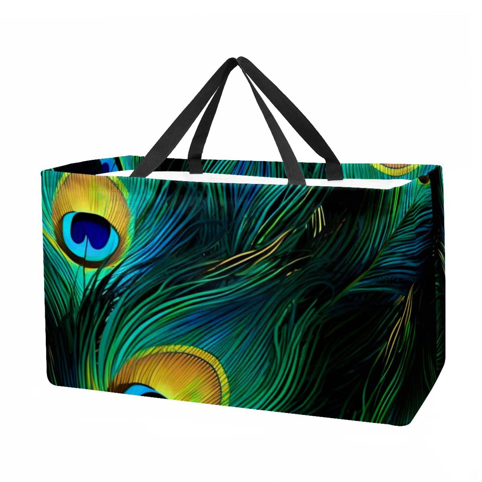 Peacock Feathers Large Capacity Reusable Foldable Oxford Cloth Toy ...