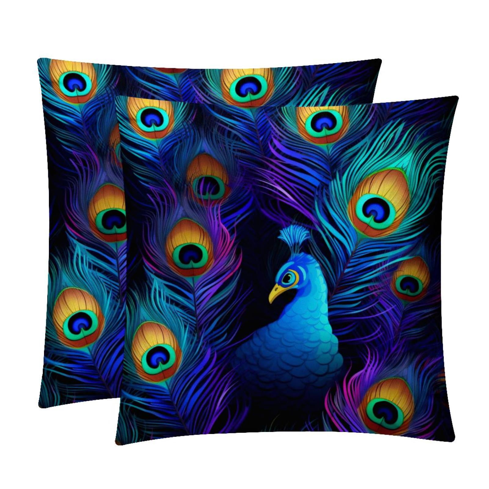 Peacock Feathers Luxurious Velvet Pillows Covers Set of 2 for Throw ...