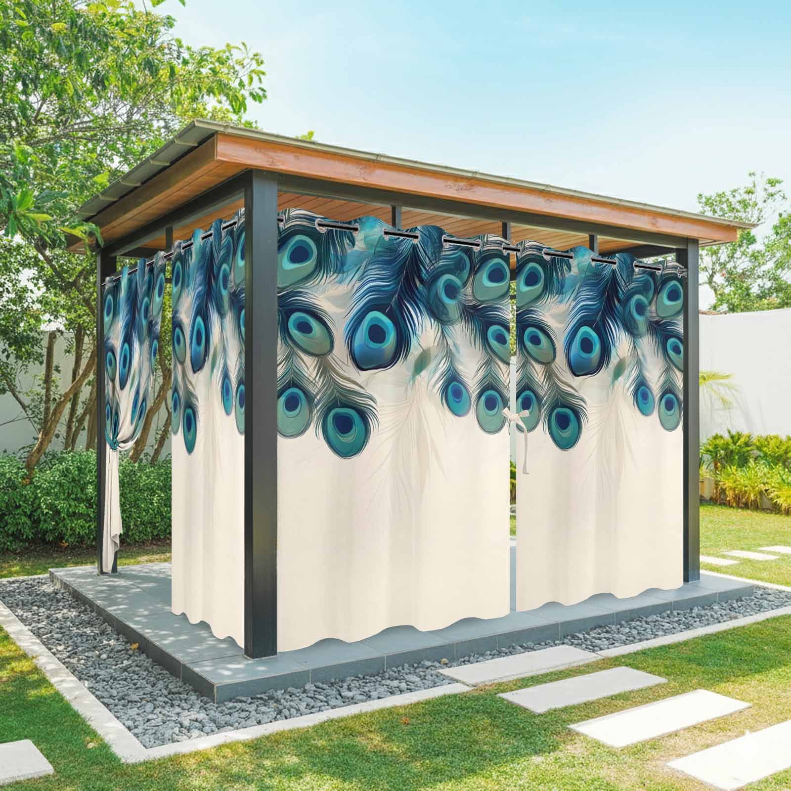 Peacock Feathers Outdoor Curtains for Patio Waterproof, Retro Green ...