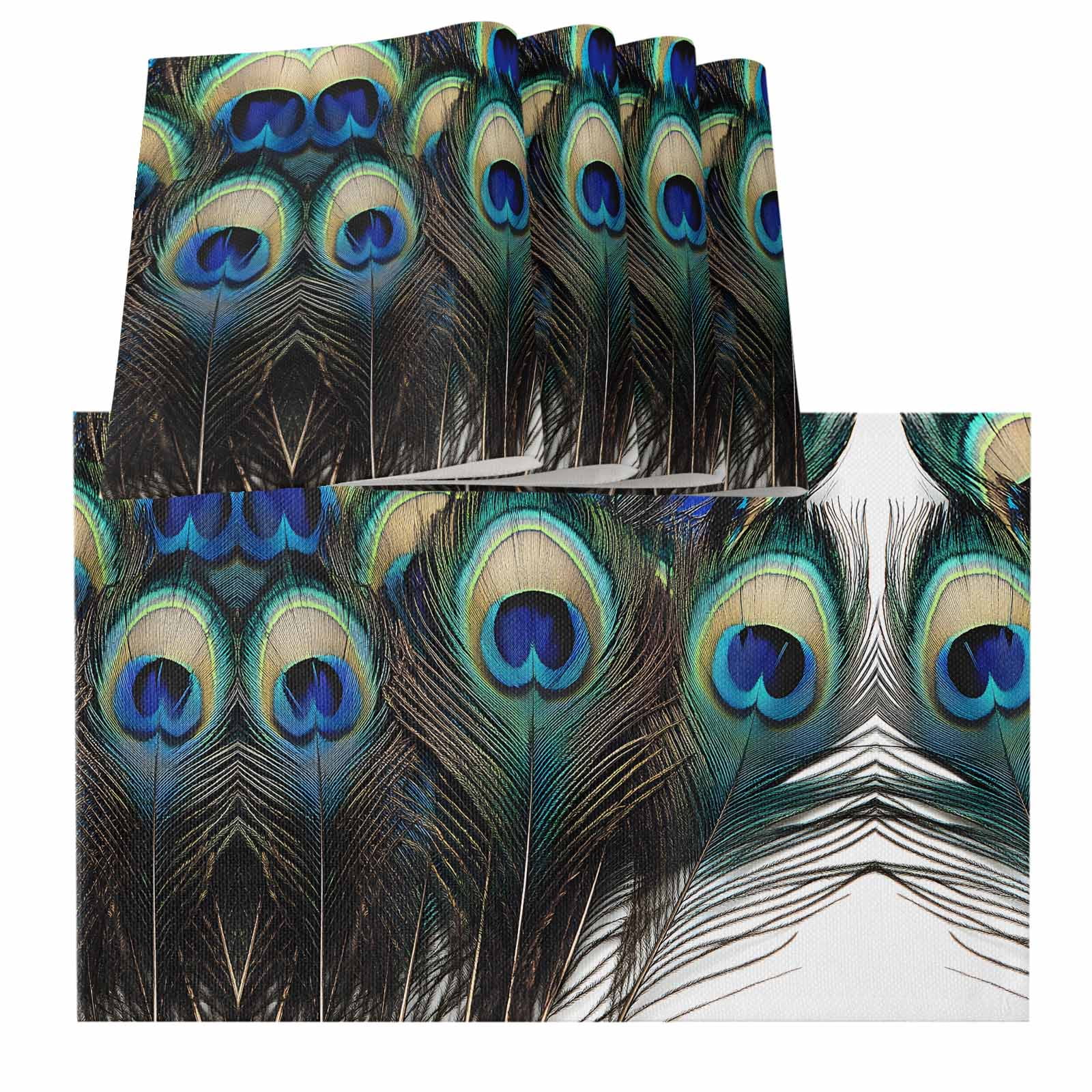 Peacock Feathers Placemats for Dinning Table Set of 6, Beautiful ...