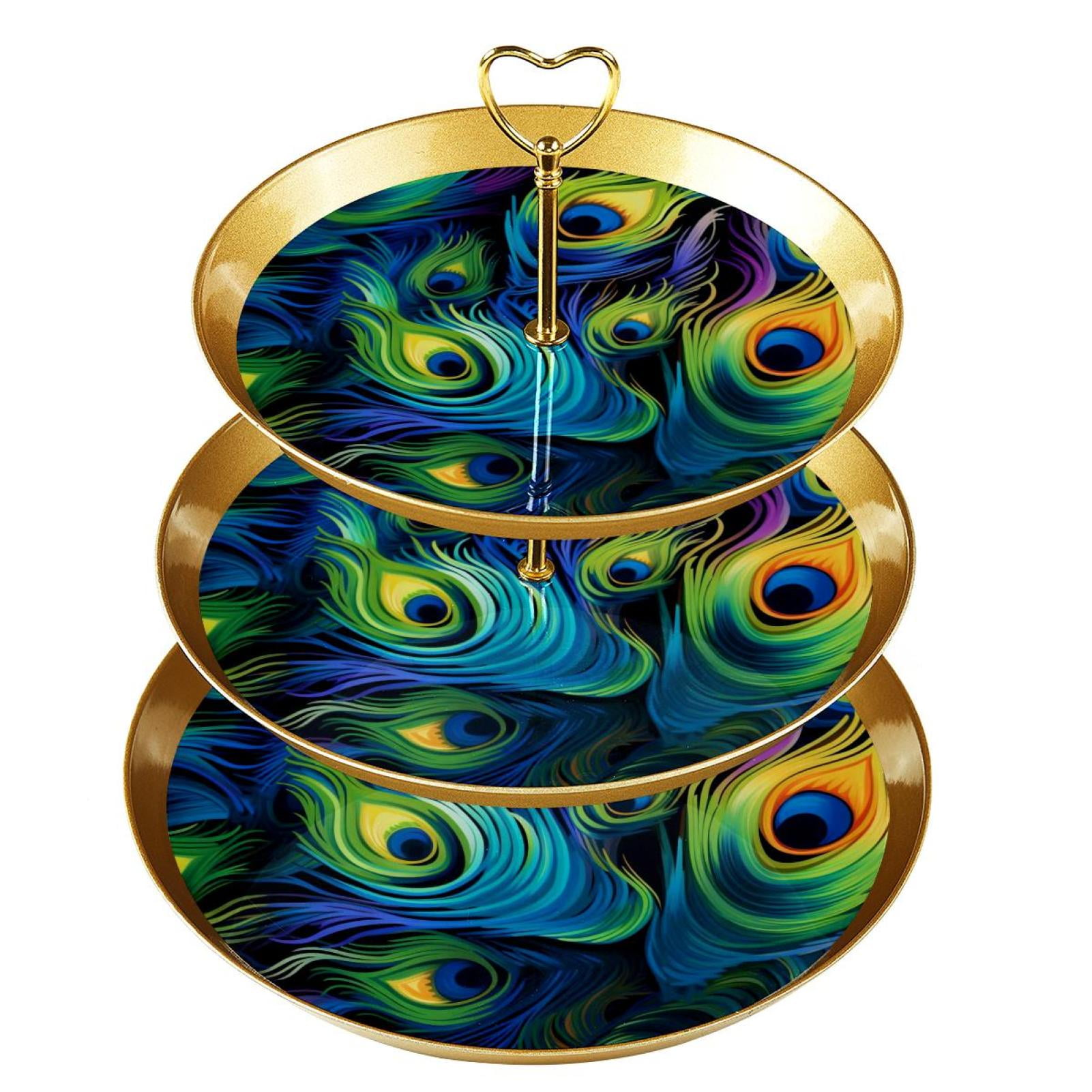 Peacock Feathers Plastic Discs and Iron Pillar Dessert Table Stand ...