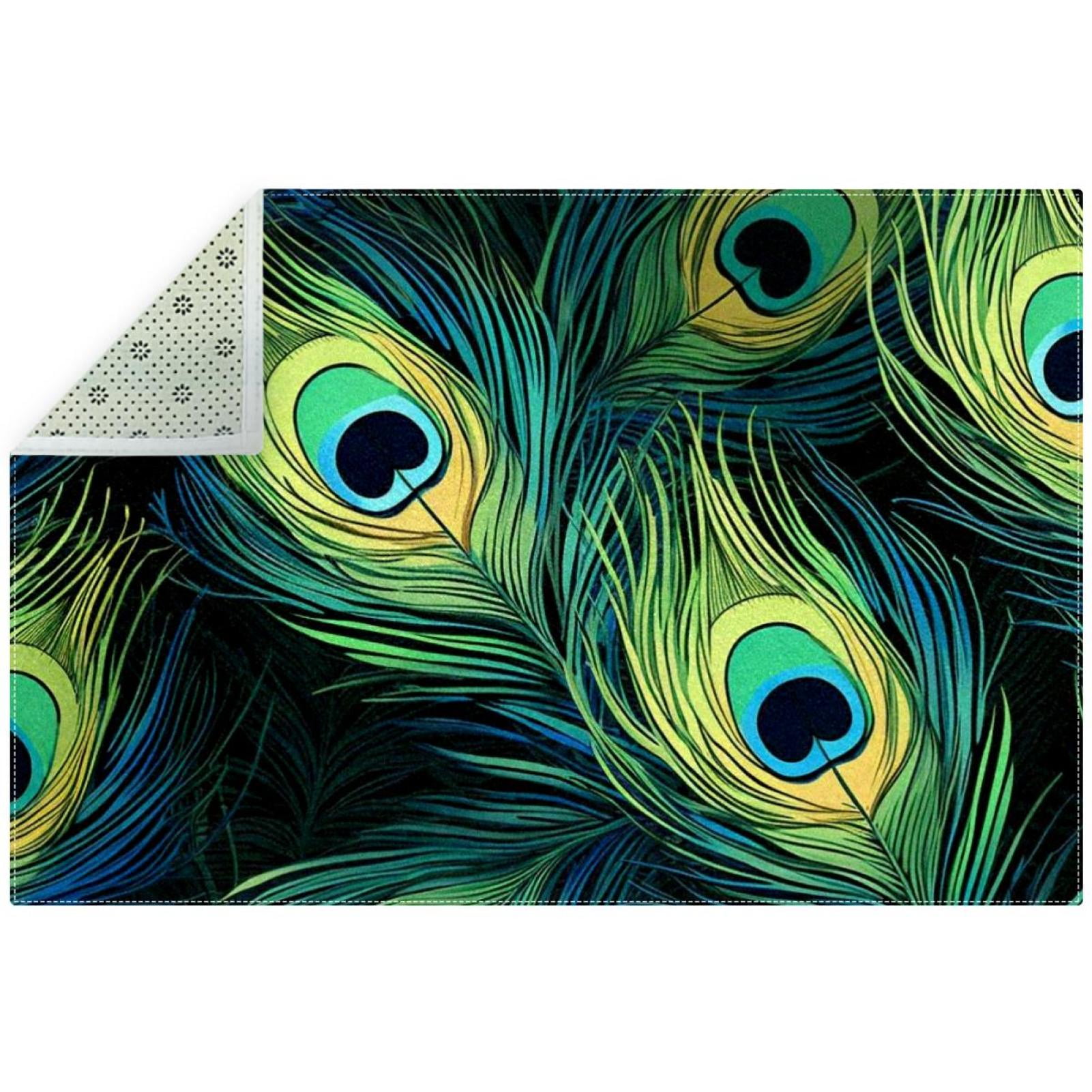 Peacock Feathers Polyester Office Mat - Right-Angle Floor Mat for ...