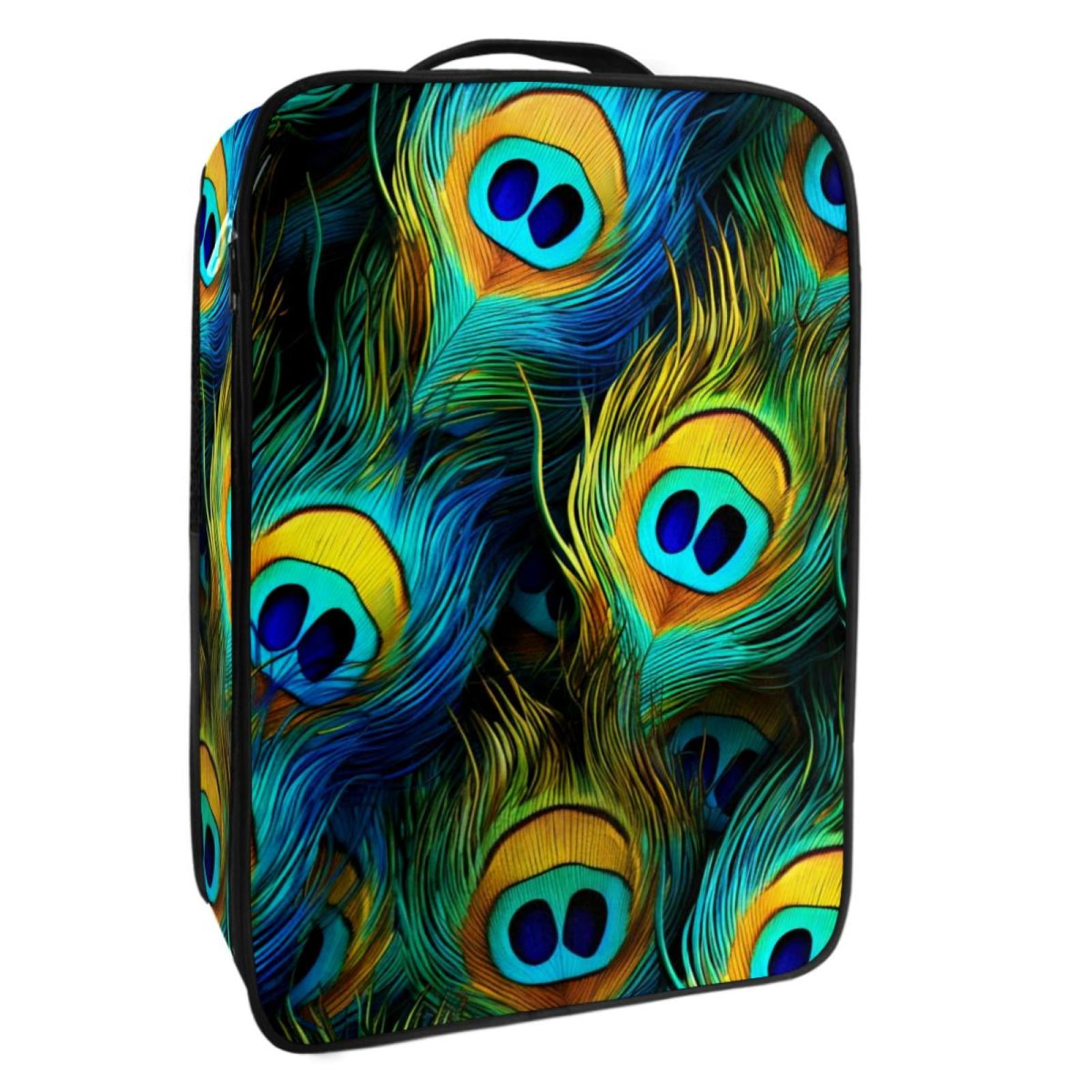 Peacock Feathers Polyester Shoe Box Organizer for 9x12in Shoes - 23x31cm Storage Rack for Closet ...