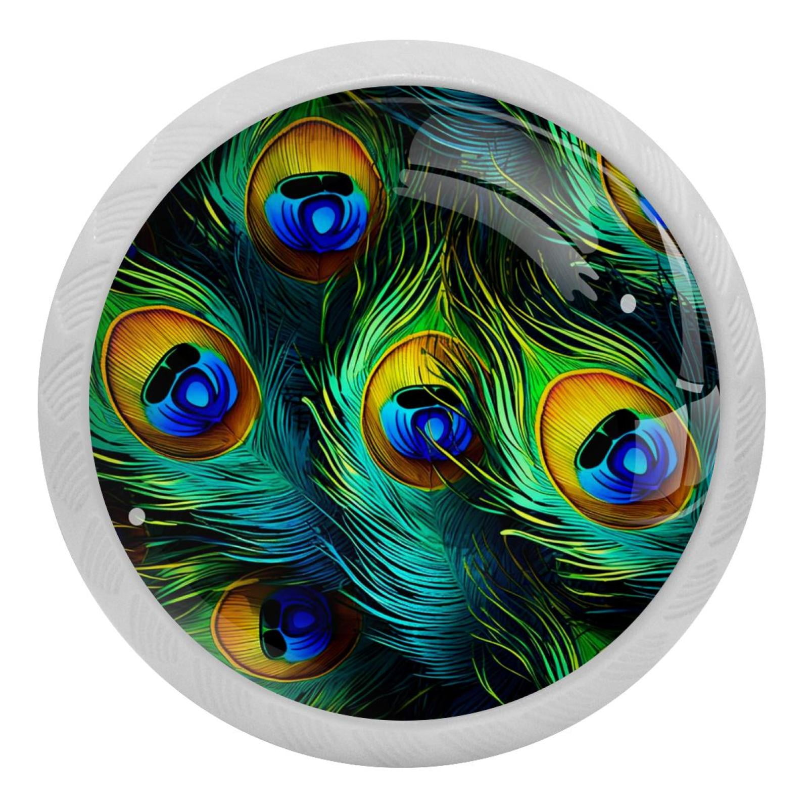 Peacock Feathers Round Glow-in-the-Dark Dresser Hardware Pack ...