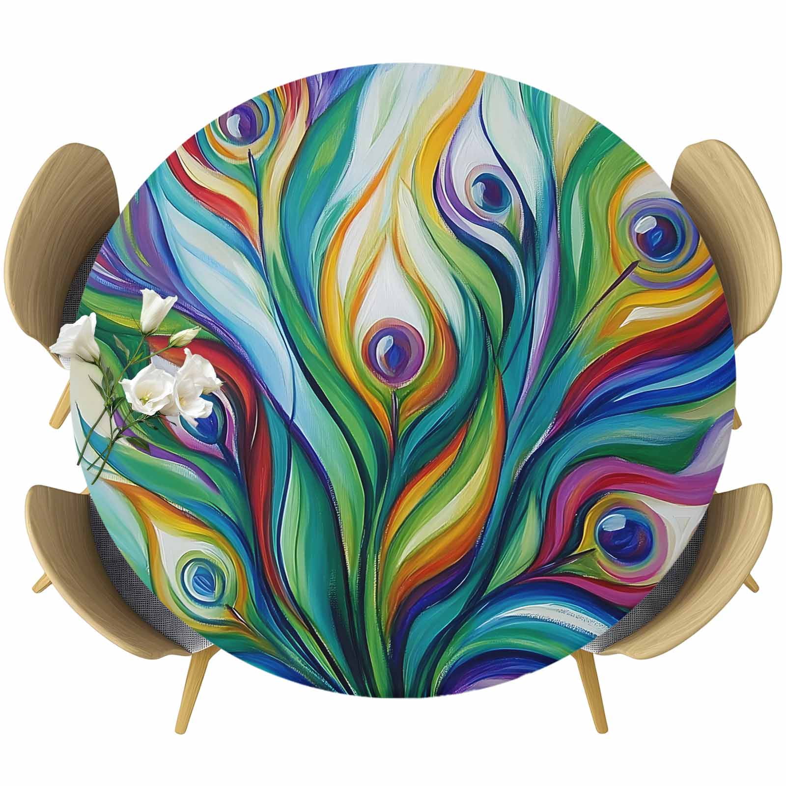 Peacock Feathers Round Tablecloth 55-60 Inch Round Fitted Table Cloth ...