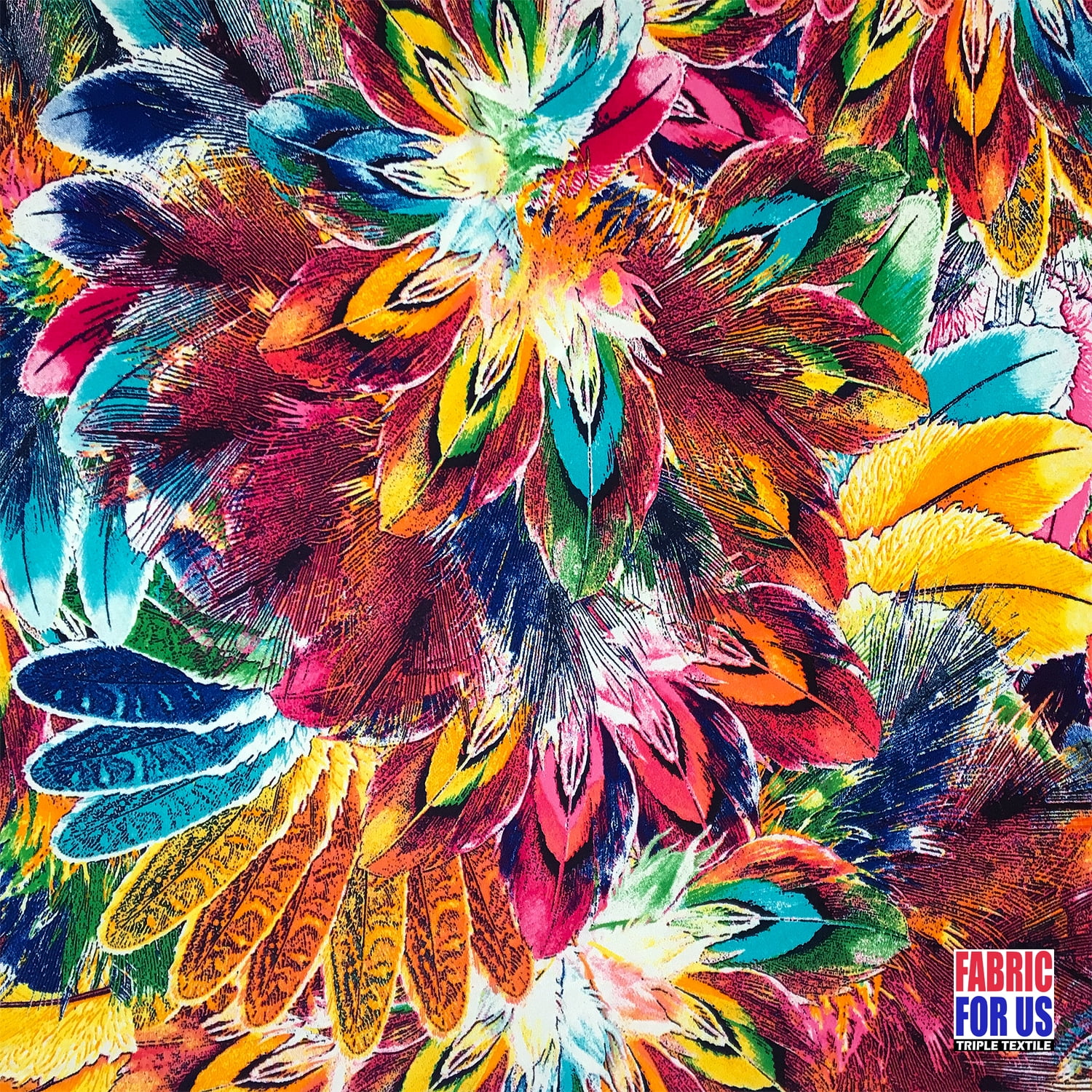 Peacock Feathers Scarlet / Multi-Color Stretch Poly-Spandex Print ...