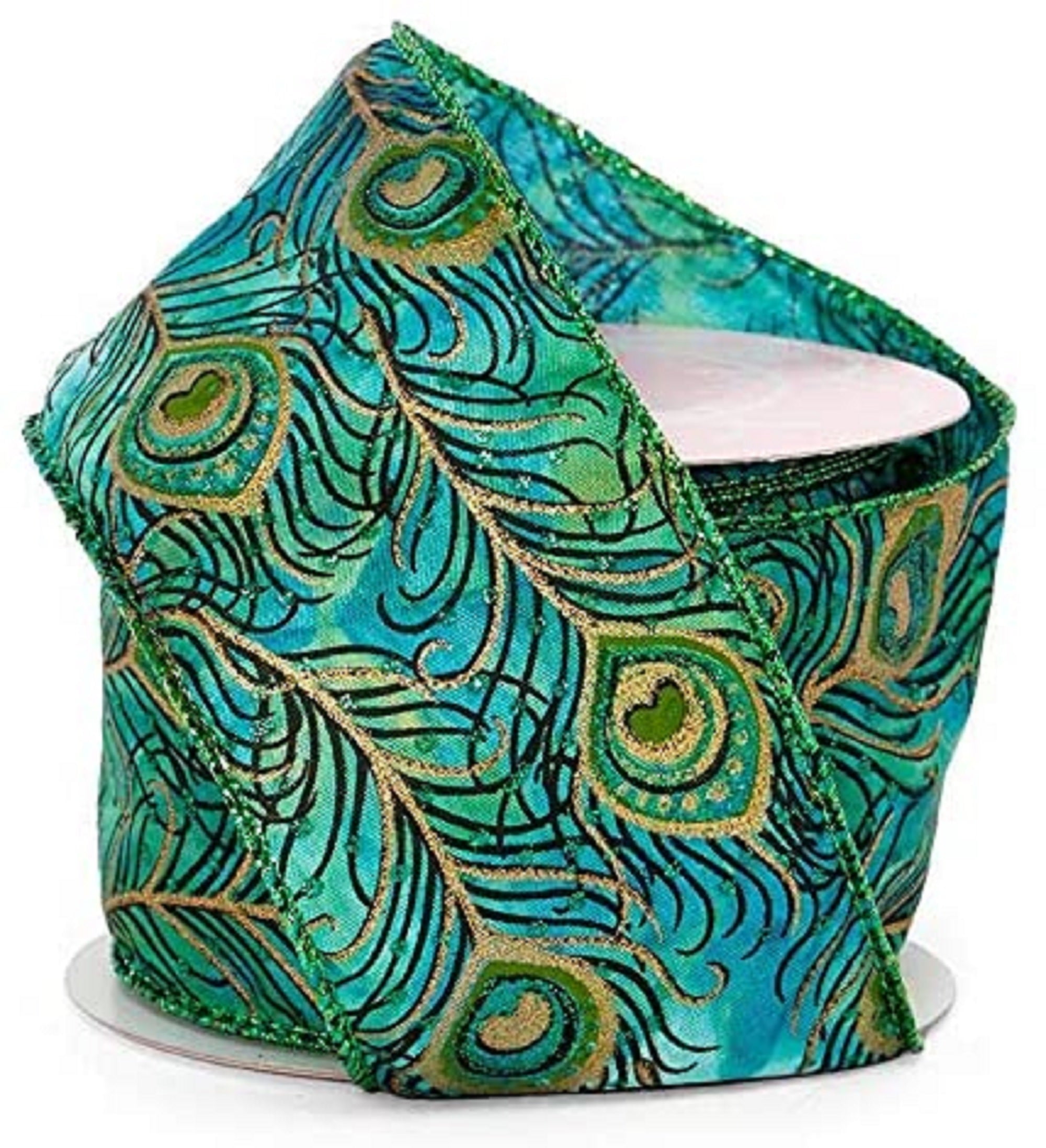 Peacock Feathers Sheer Wired Ribbon - 2 1/2 Inches Wide - 10 Yards ...