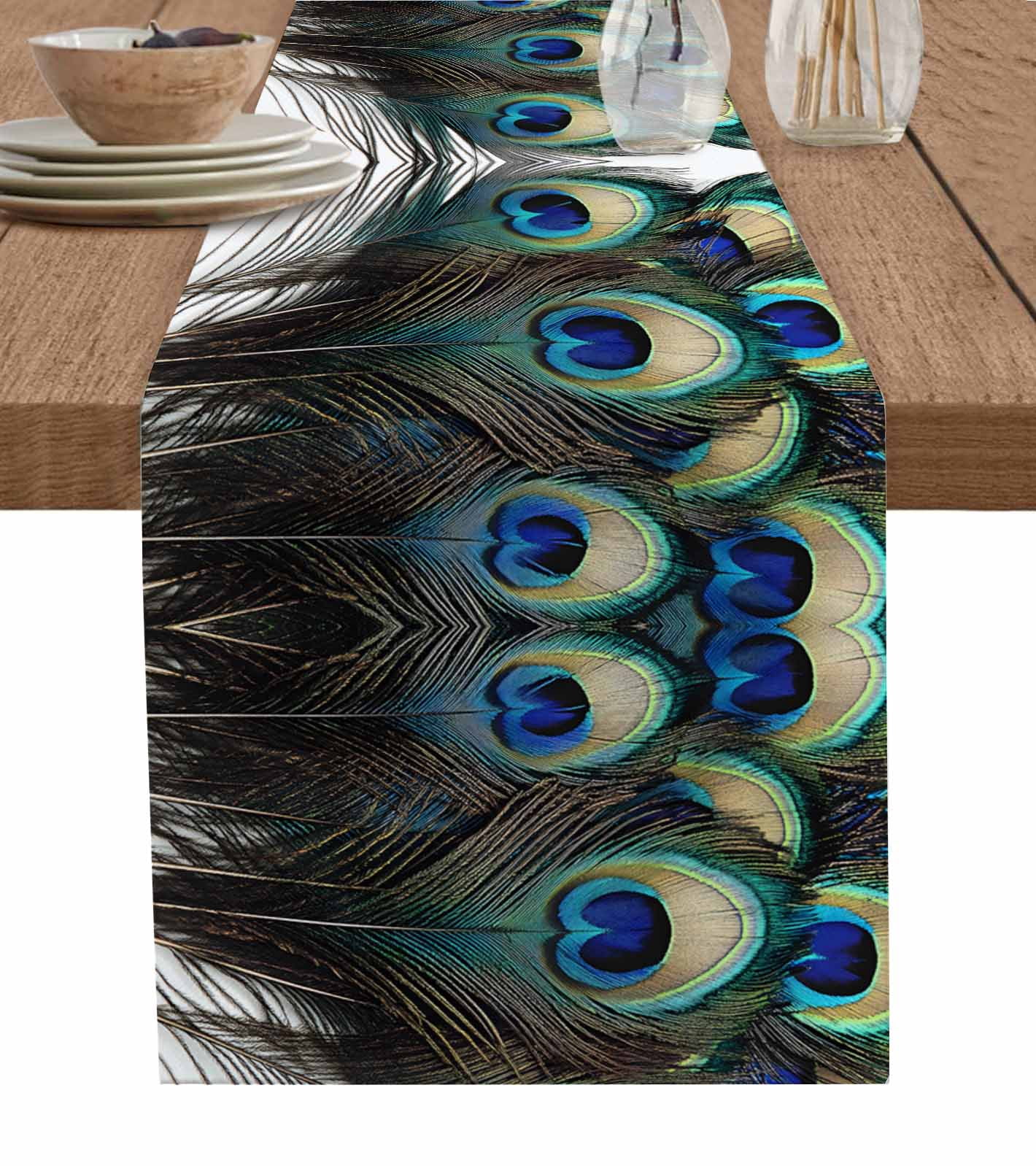 Peacock Feathers Table Runner 60 Inches, Beautiful Elegant Texture ...