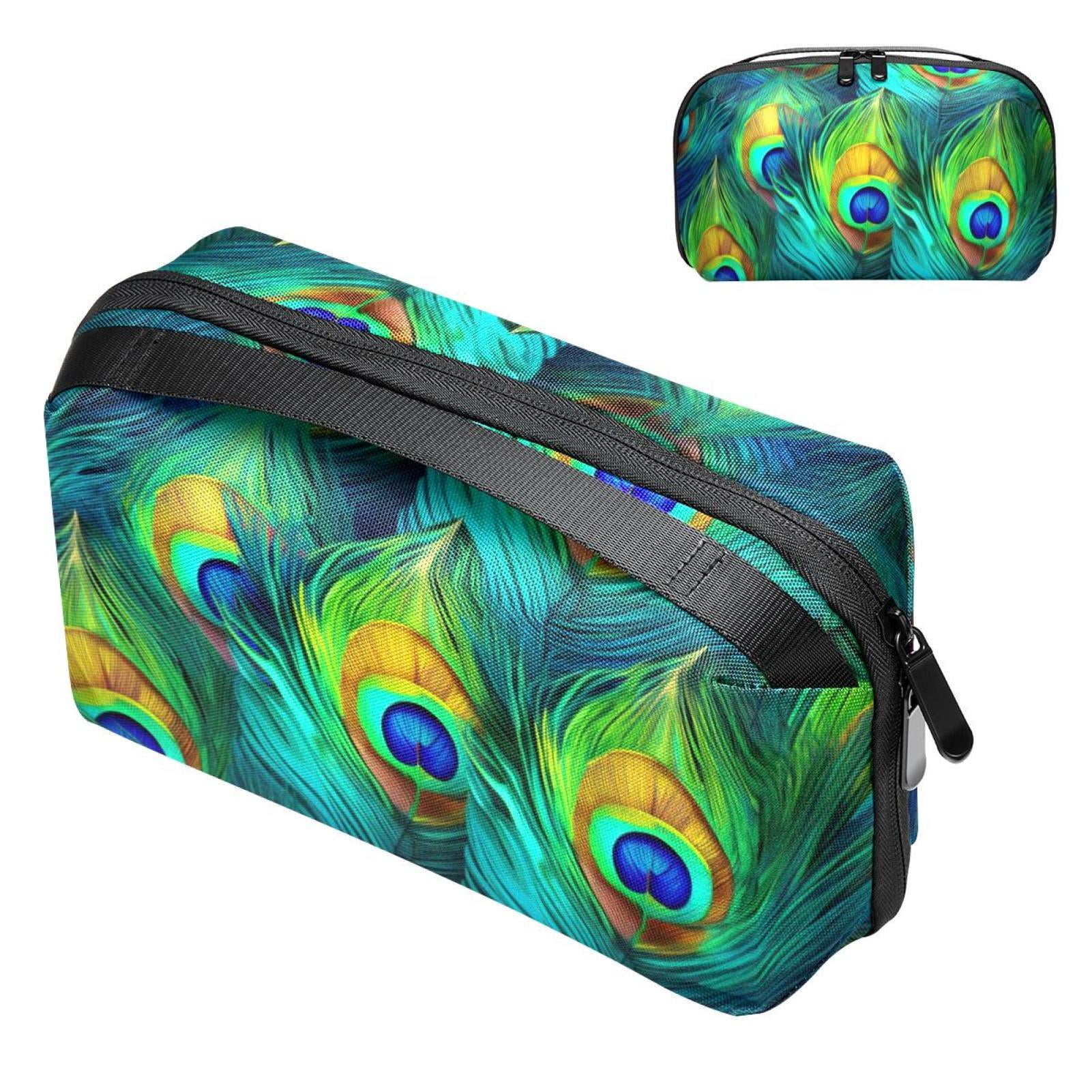 Peacock Feathers Travel Case USB Organizer Leather Cord Organizer Cable ...