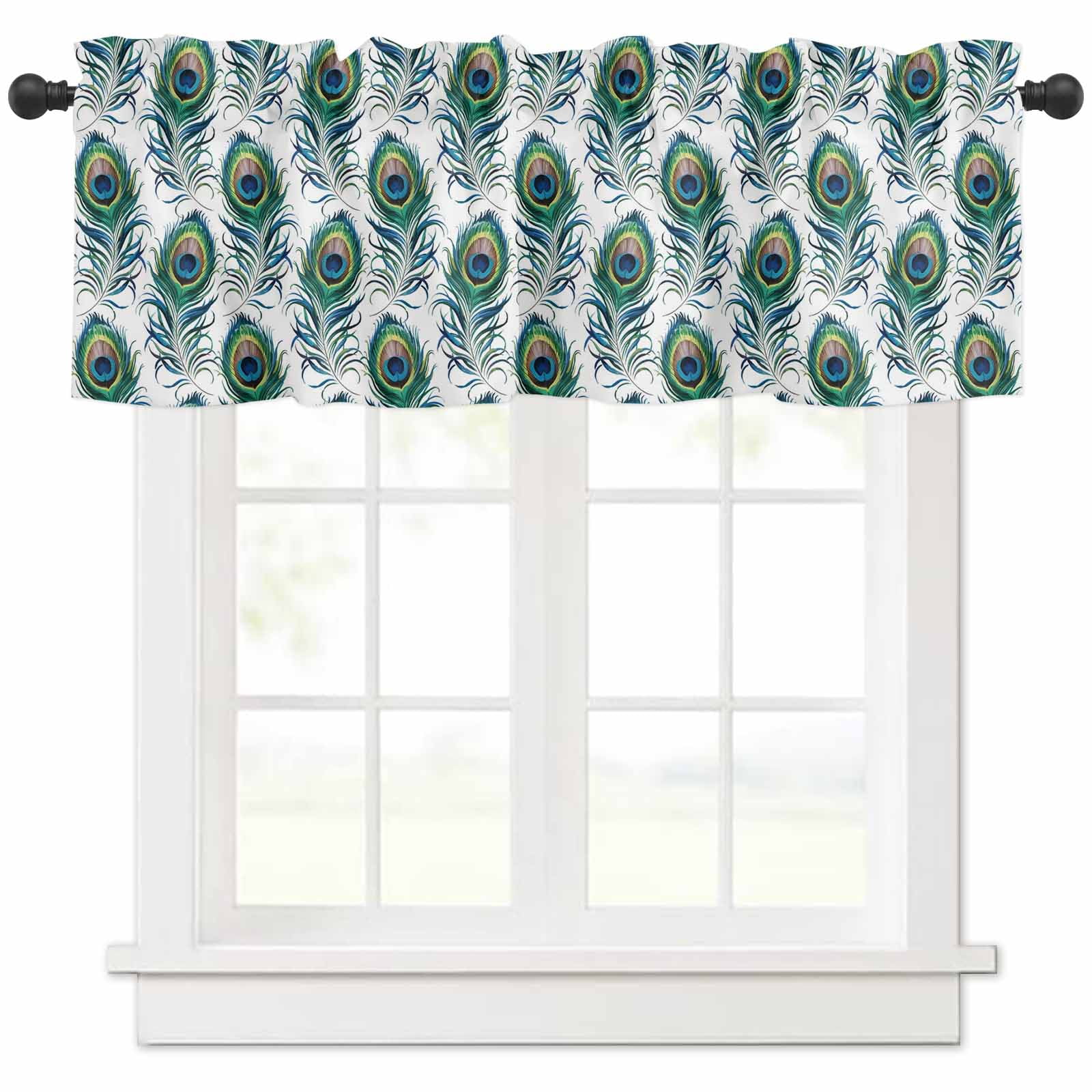 Peacock Feathers Valances for Windows Farmhouse Kitchen Curtains ...