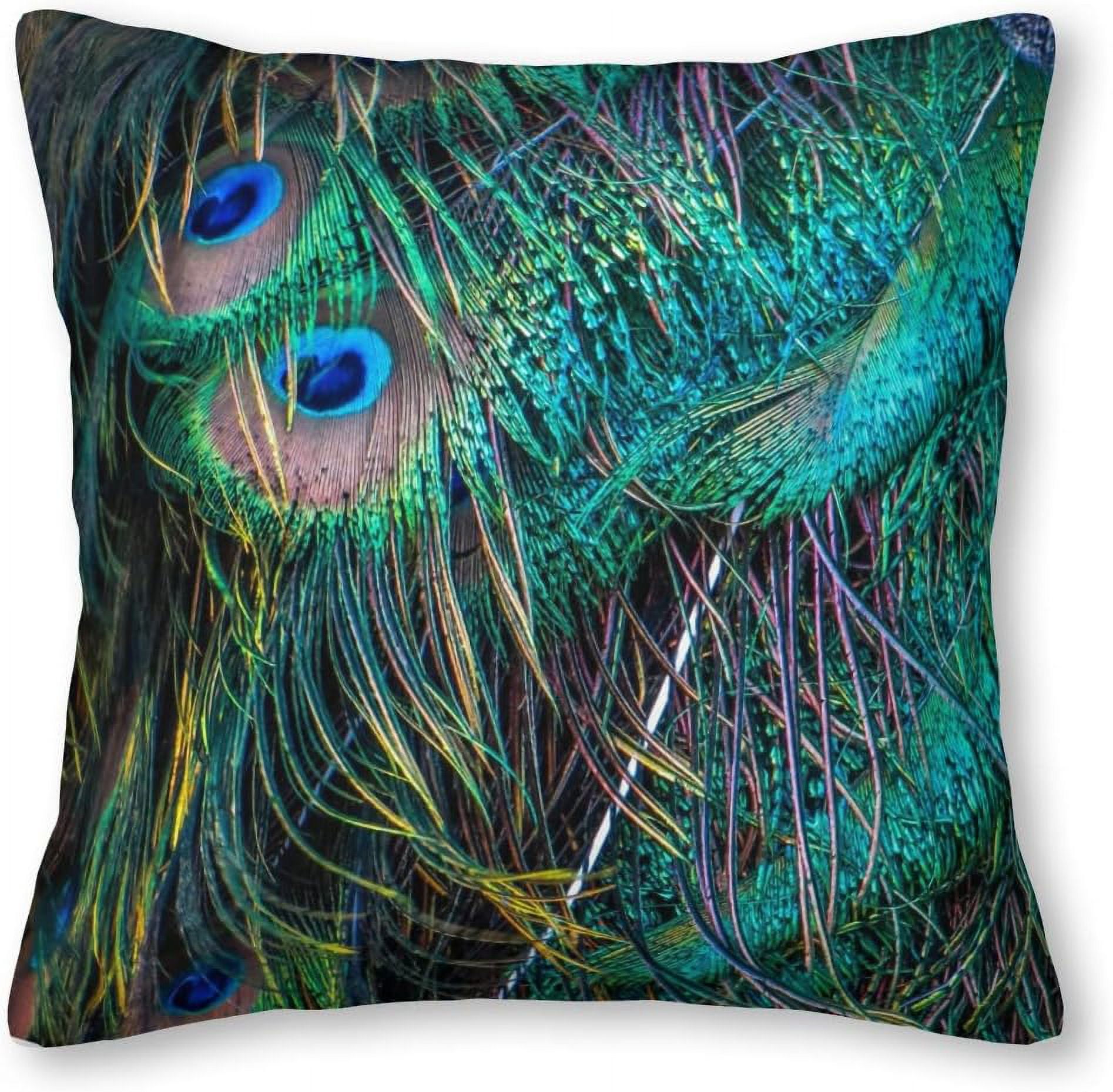 Peacock Feathers Velvet Throw Pillow Covers Sofa Pillowcase Car Square ...