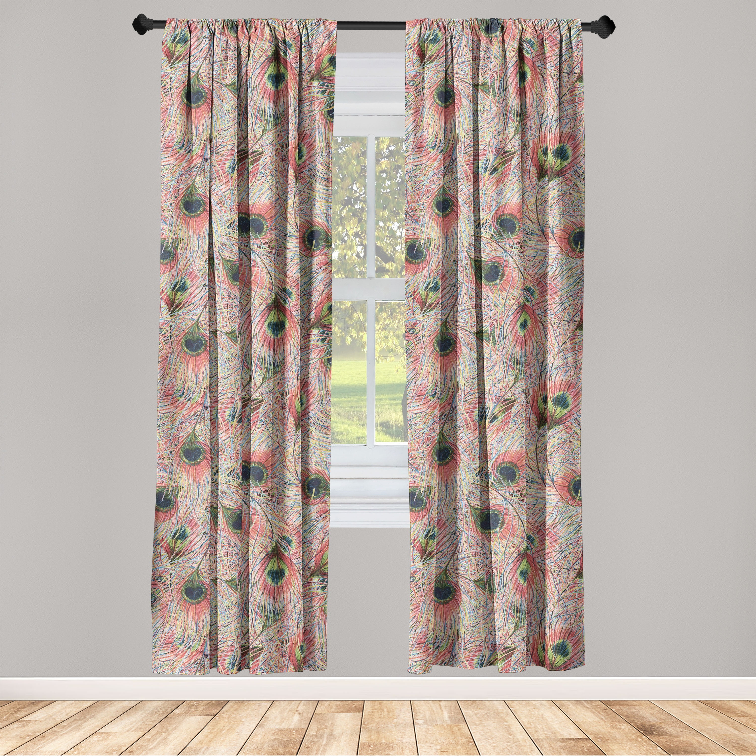 Peacock Feathers Window Curtains, Jumble Design of Fuzz Pattern of ...