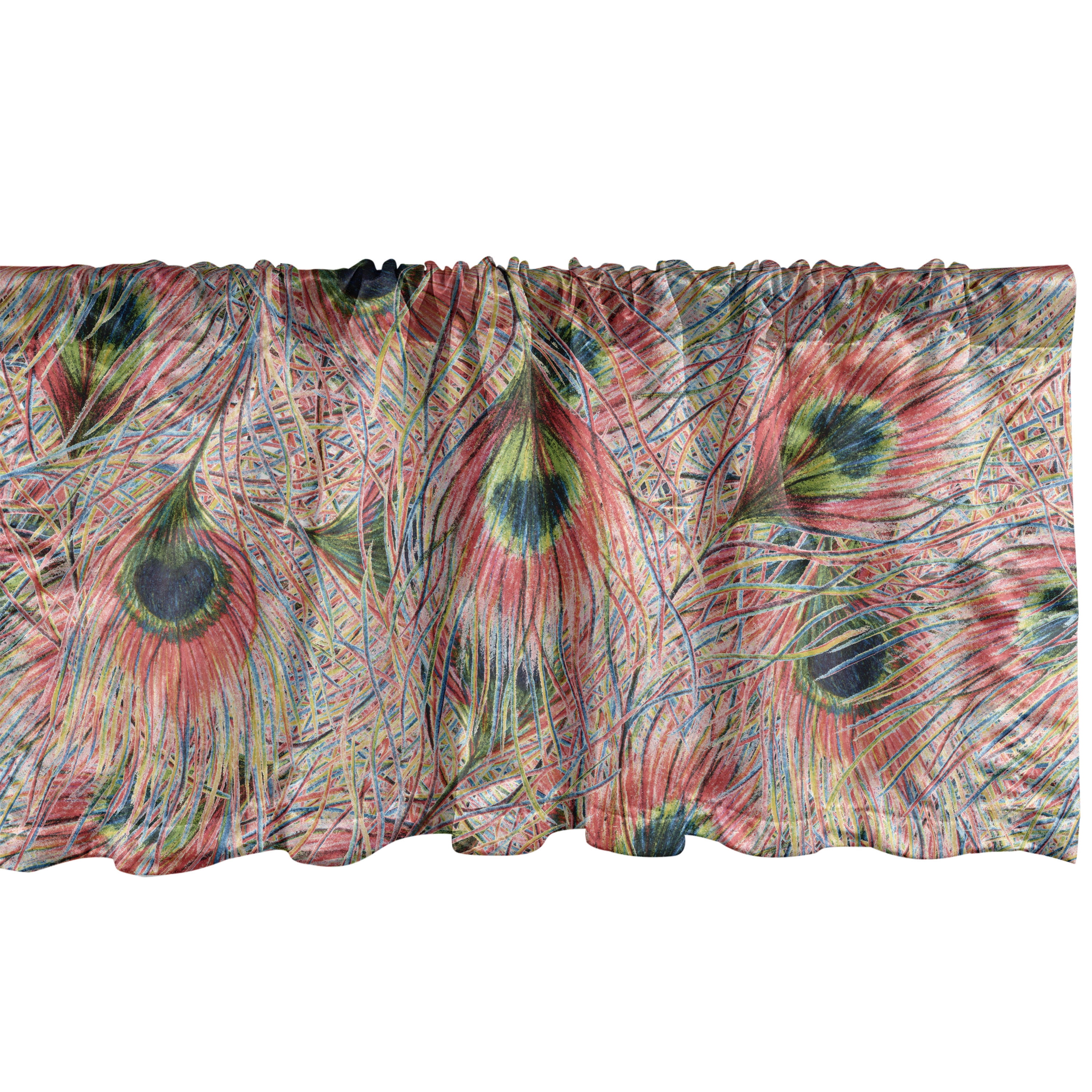 Peacock Feathers Window Valance, Jumble Design of Fuzz Pattern of Tropical Birds Modern Print ...