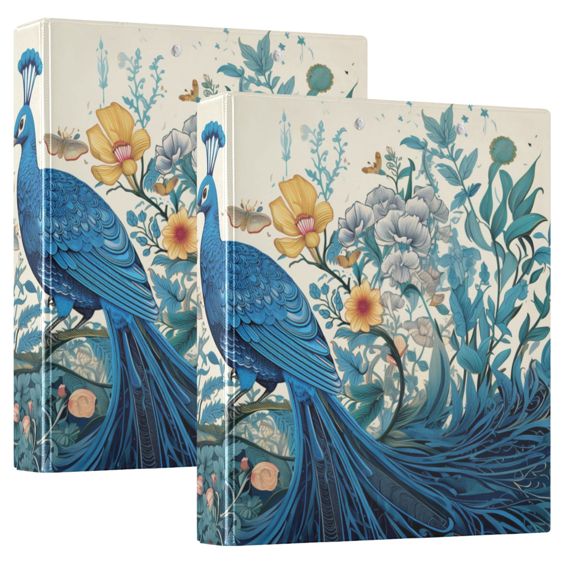 Peacock Floral Flowers Leaves 3 Ring Binders 1.5 inch Hardcover File ...