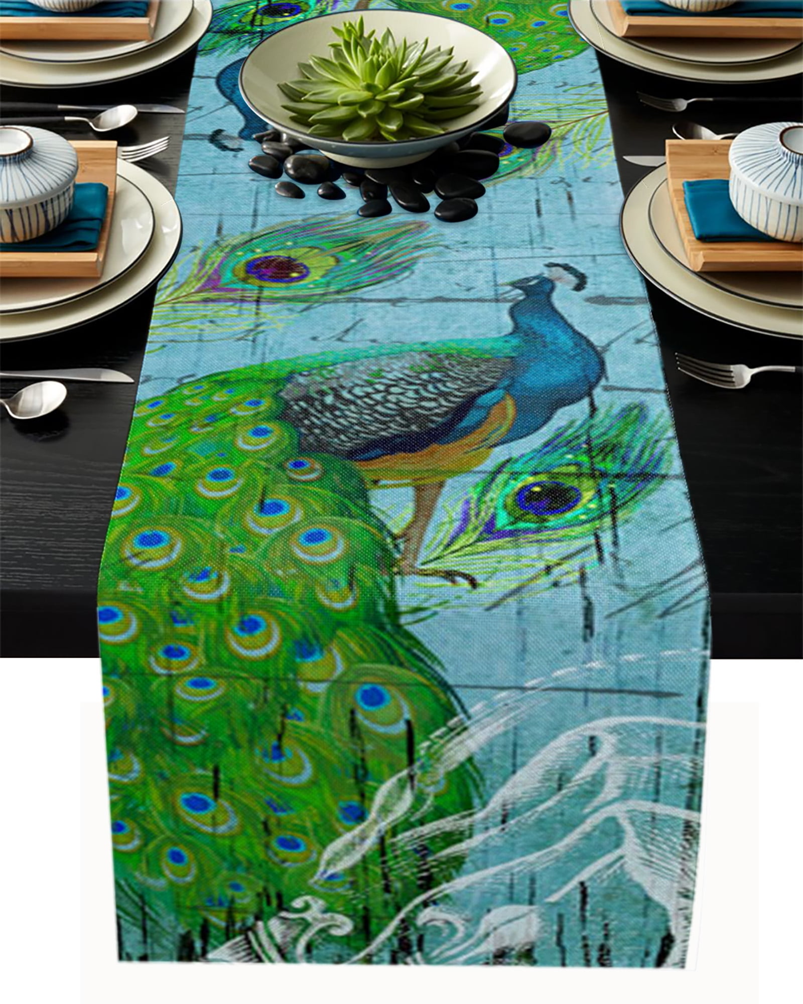 Peacock Flower Hydrangea Retro Table Runner Home Wedding Table Flag Mat ...