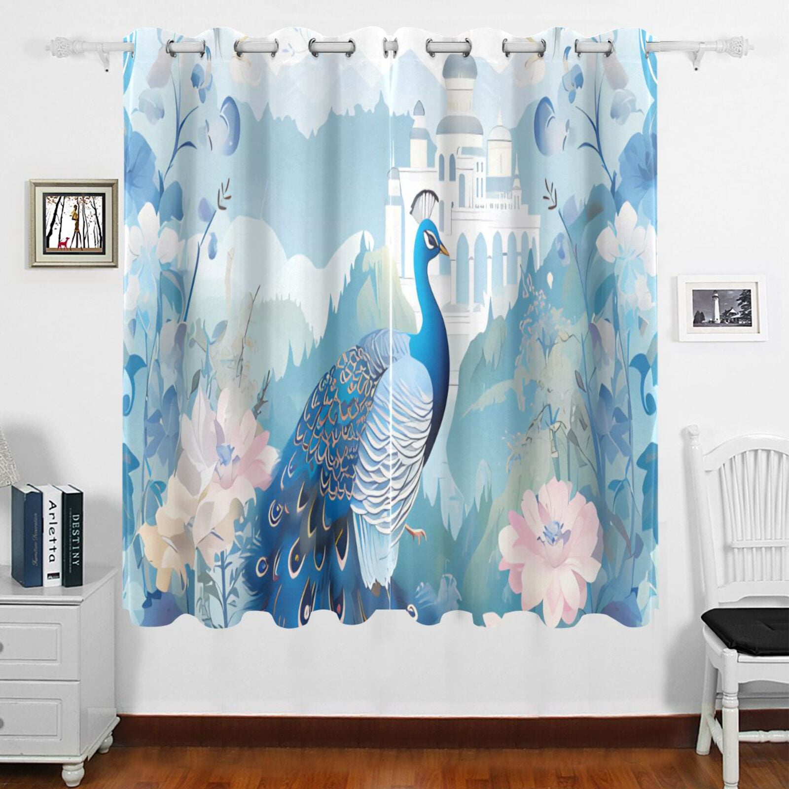 Peacock Flowers Castle Curtains Black Out 63 Inch Length Curtains for ...
