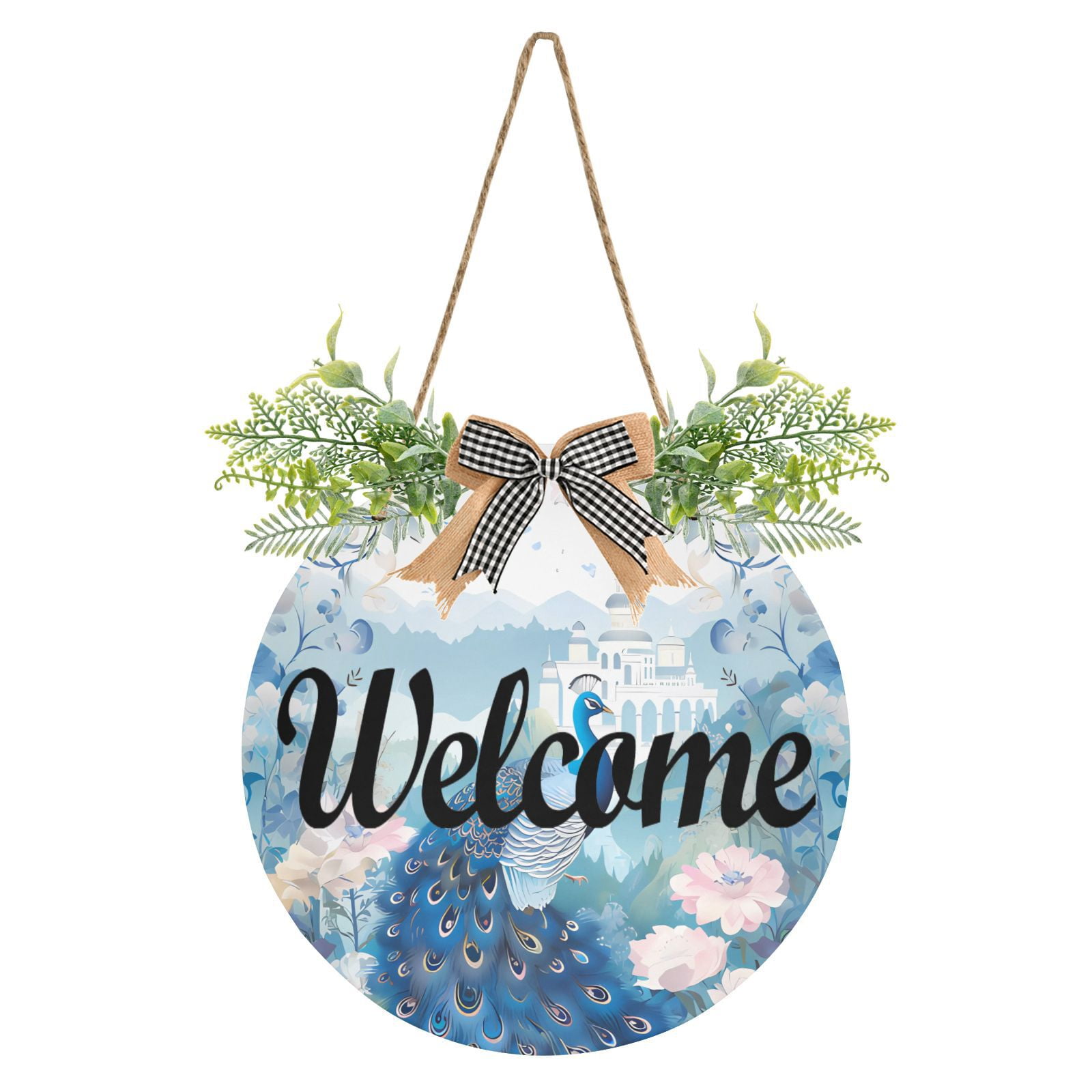 Peacock Flowers Castle Welcome Sign for Front Door Wreath Door Sign for ...