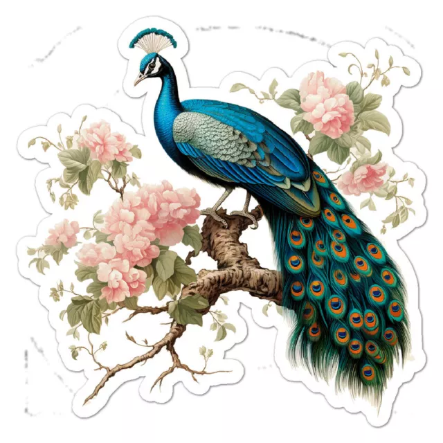 Peacock Flowers Sticker Indoor Outdoor Phone Decal Water Bottle ...