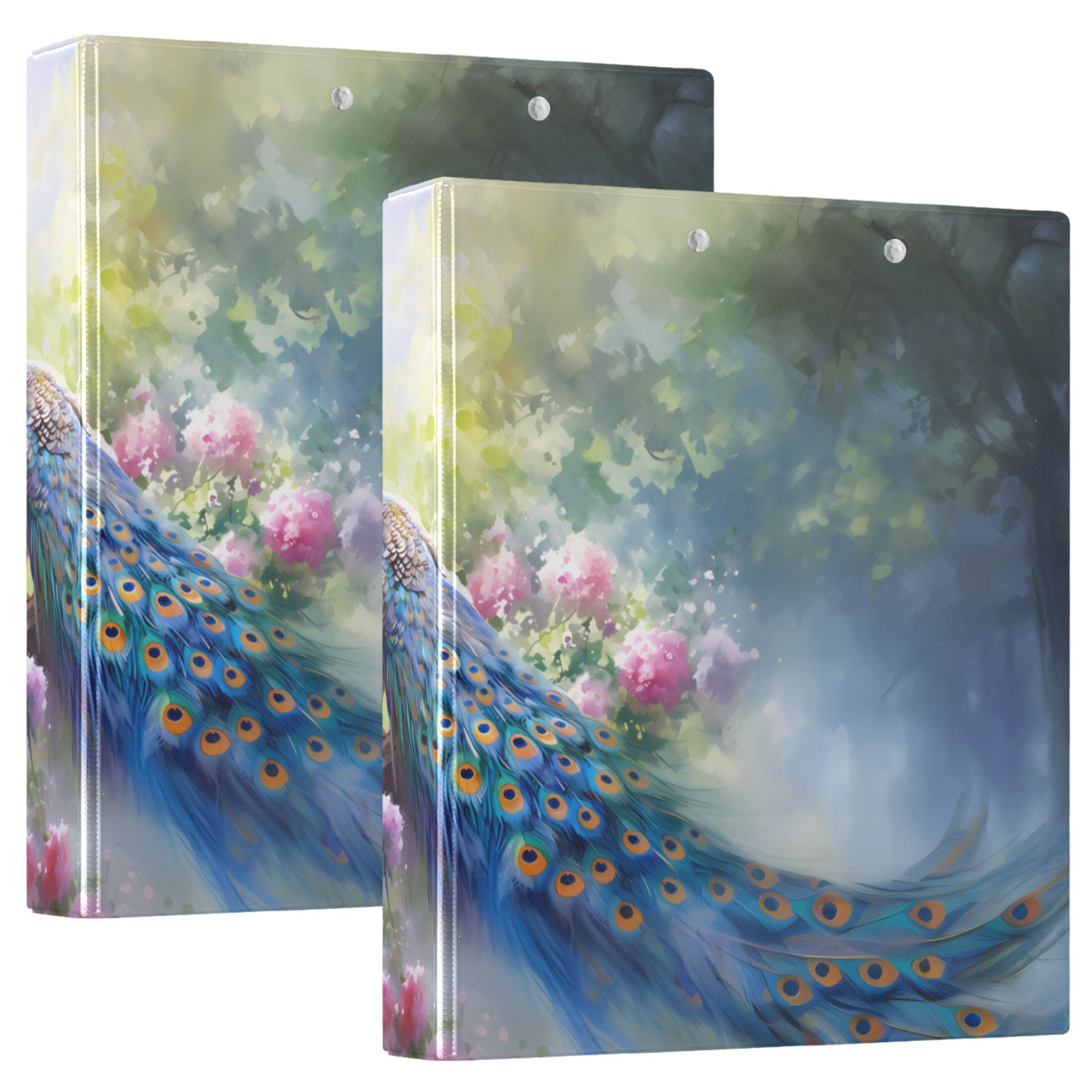 Peacock Flowers Trees 3 Ring Binders 1.5 inch Hardcover File Folders ...